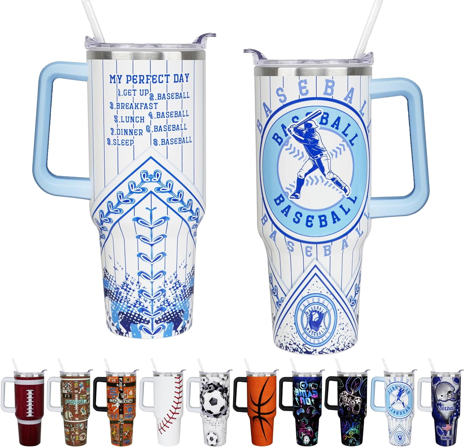40 oz Baseball Themed Gifts Tumbler for Men with Handle Straw Lid 40oz ...