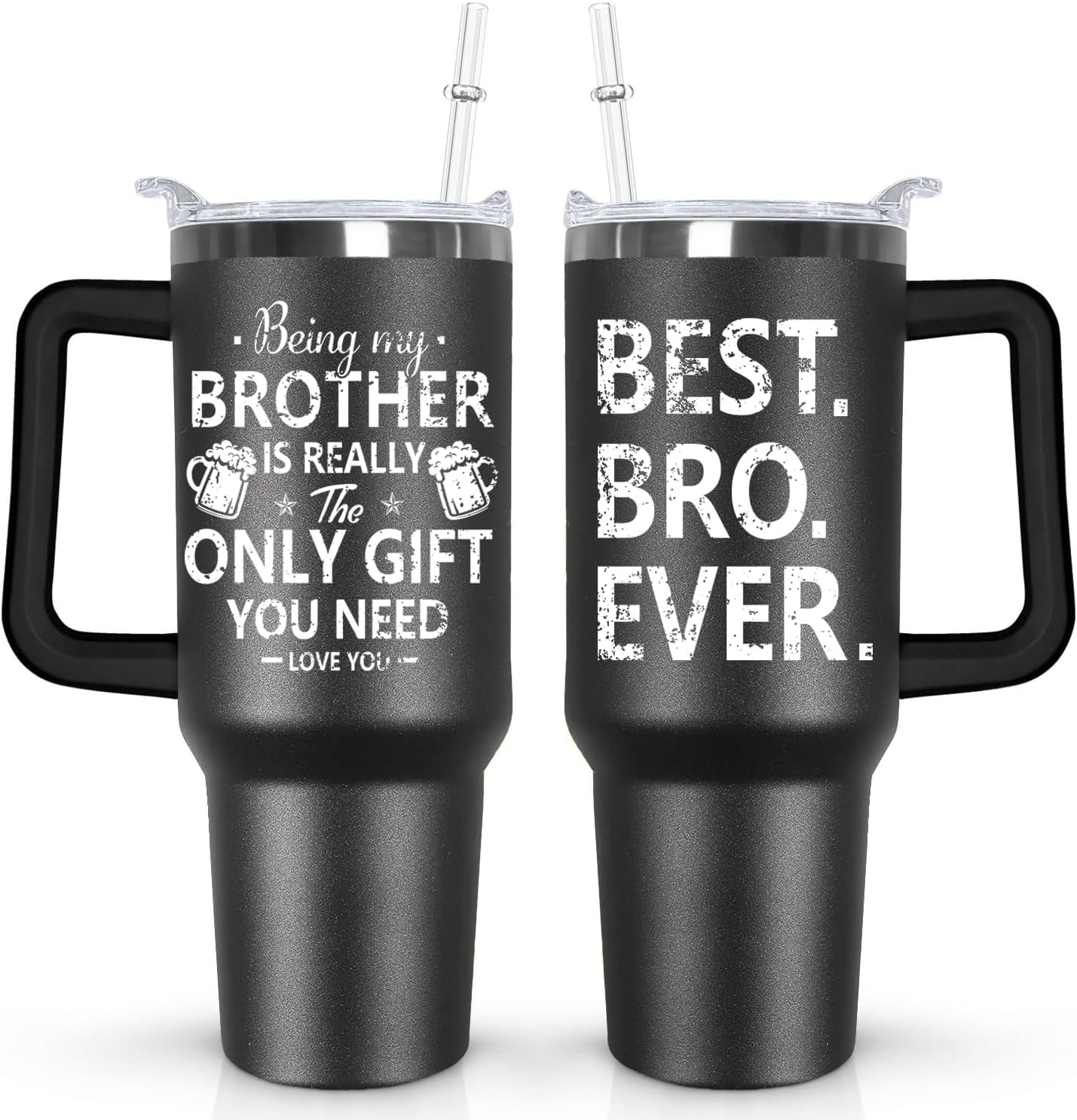 40 oz Brother Tumbler with Handle Lid and Straw,Black Brother Stainless ...