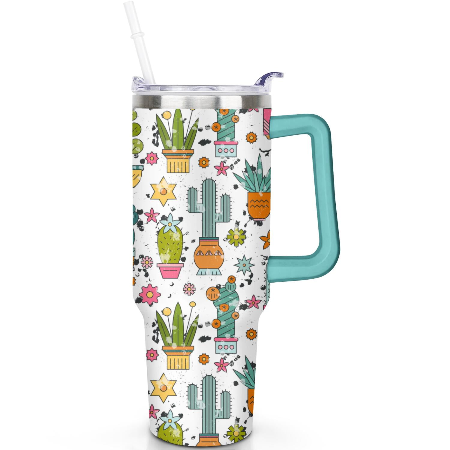 40 oz Cactus Tumbler Handle Flip Straw Lid Vacuum Insulated Travel 40oz ...