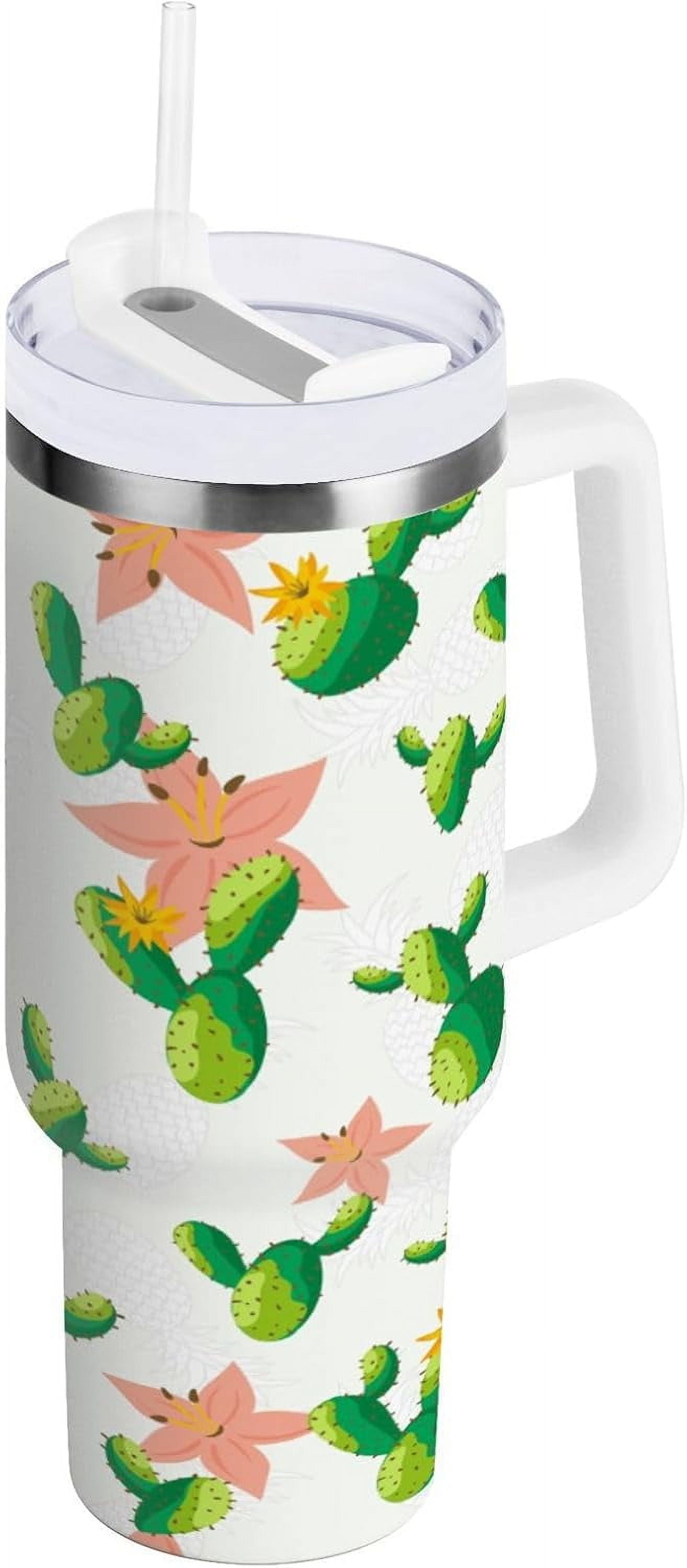 40 oz Cactus Tumbler with Handle, Double Wall Vacuum Stainless Steel ...