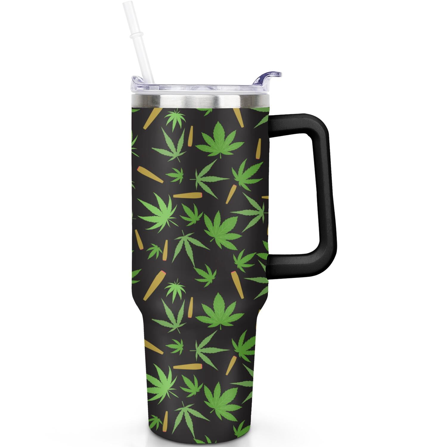 40 oz Cannabis Leaves Tumbler with Handle Flip Straw Lid Travel 40oz ...