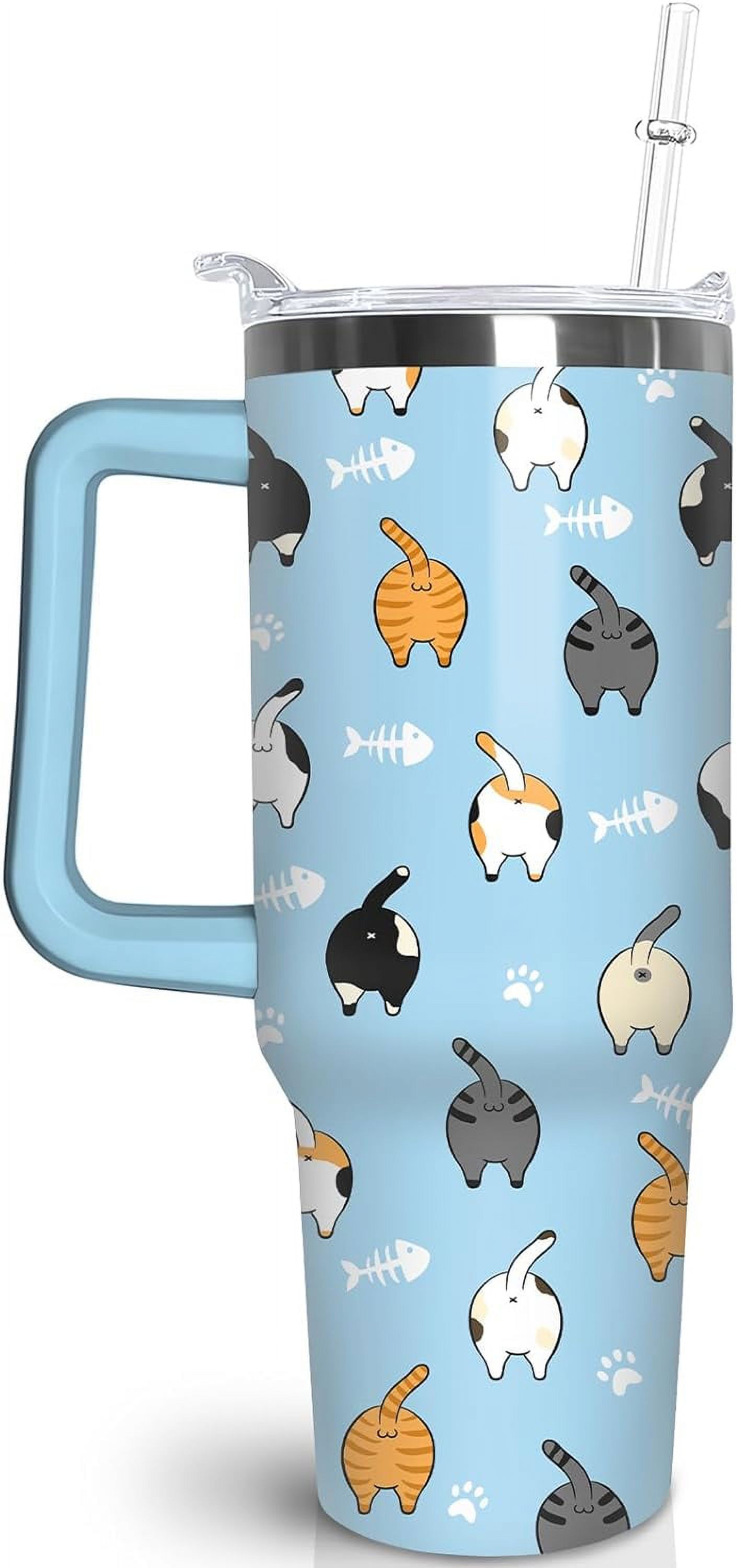 40 oz Cat Tumbler with Handle and Straw, Cat Stainless Steel Vacuum ...
