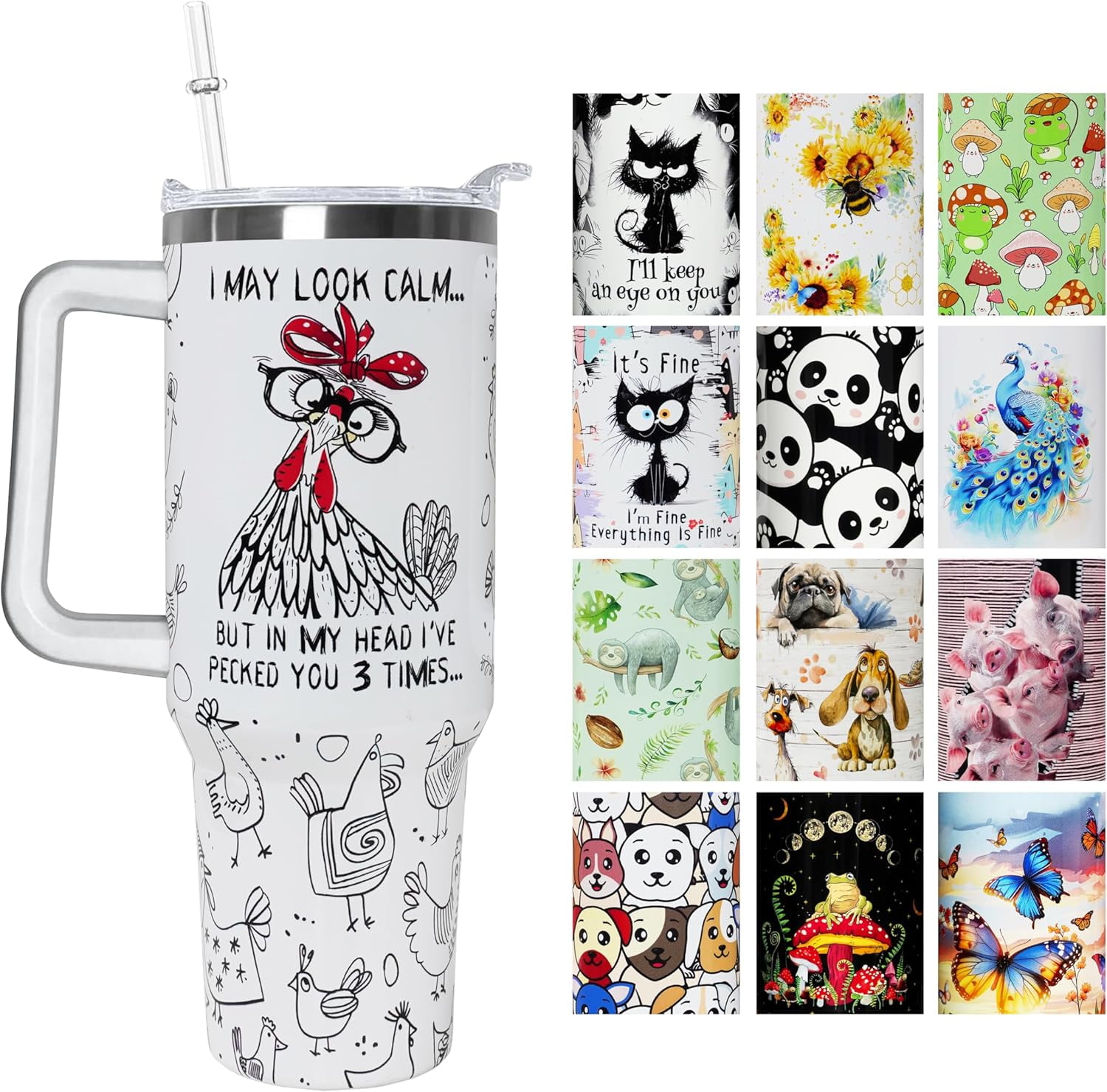 40 oz Chicken Rooster Stainless Steel Tumbler with Handle Straw & Lid ...