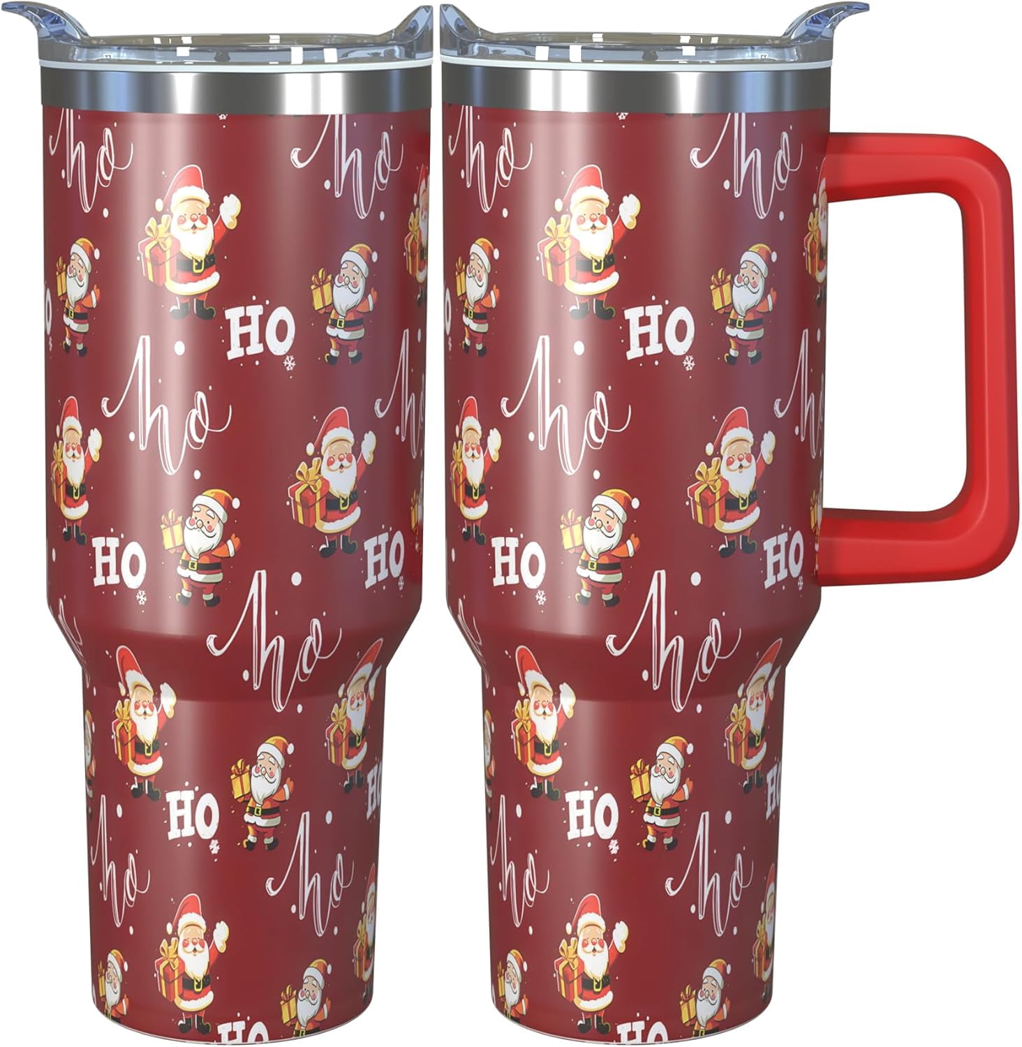 40 oz Christmas Tumbler with Handle and Straw, Red Ho Ho Santa Pattern ...
