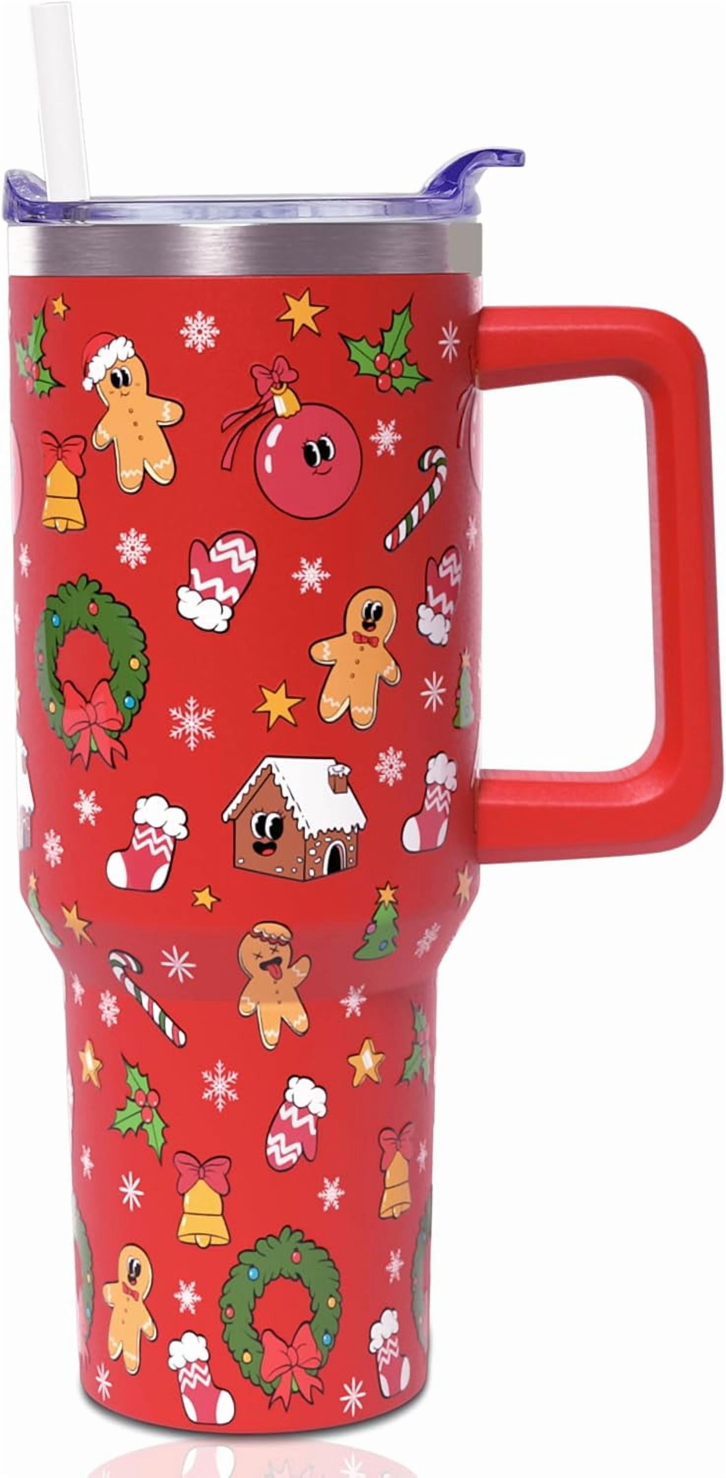 40 oz Christmas Tumbler with Handle and Straw, Stainless Steel ...
