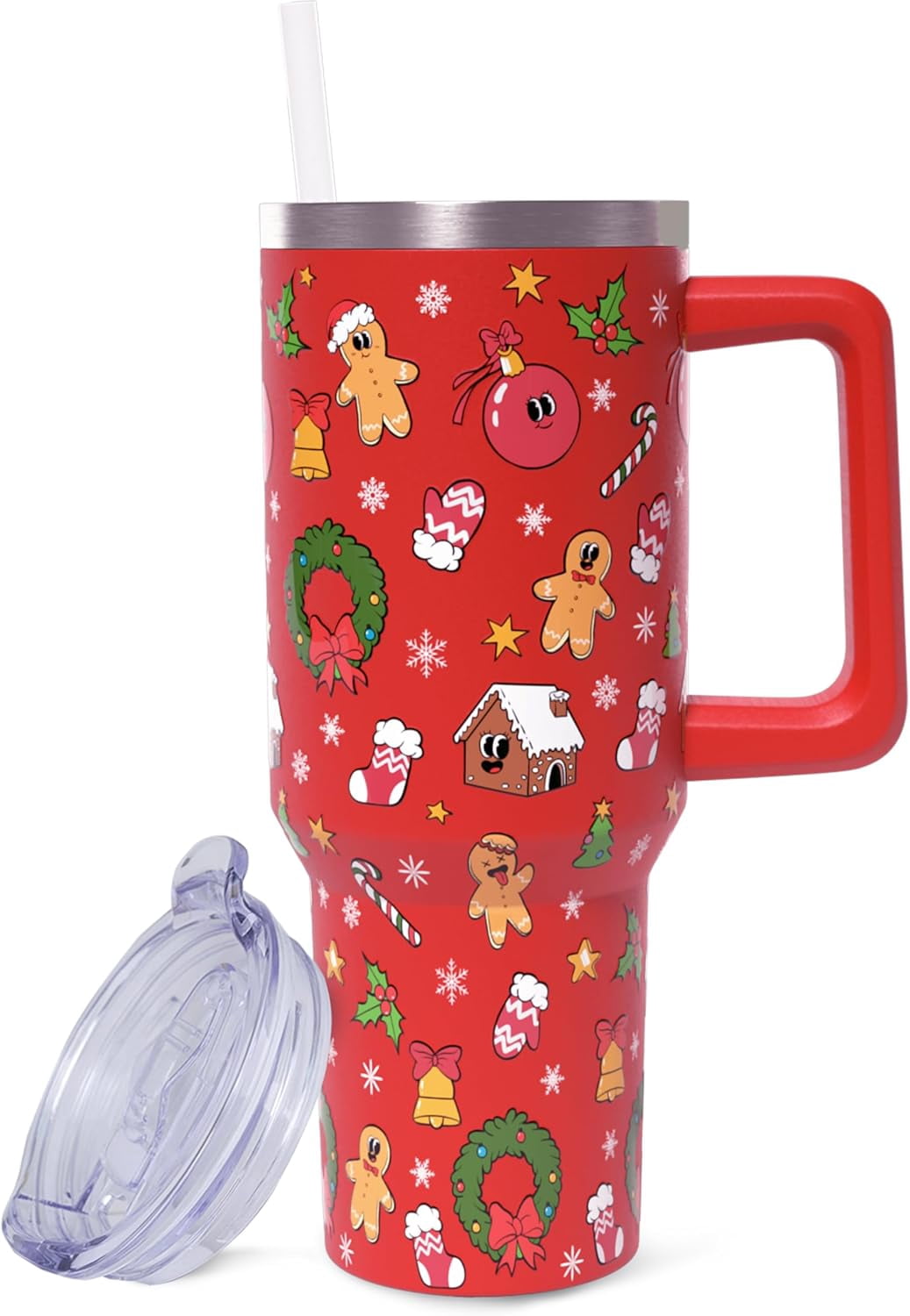 40 oz Christmas Tumbler with Handle and Straw, Stainless Steel ...