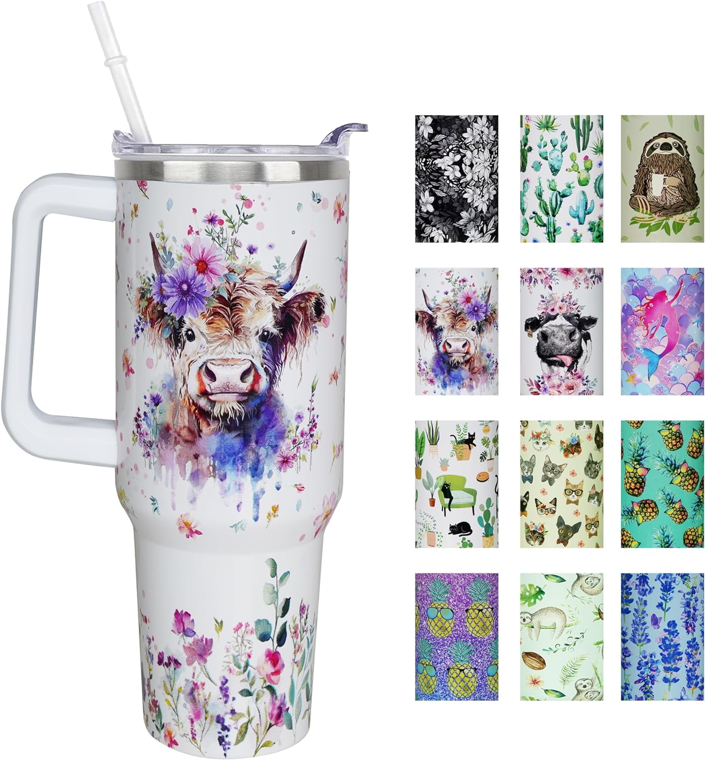 40 oz Cow Print Tumbler with Handle and Straw Lid 40oz Cute Cow Themed ...
