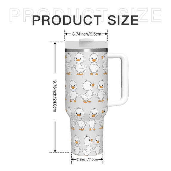 40 oz Cute Cartoon Duck Print Tumbler with Handle & Straw, Stainless ...