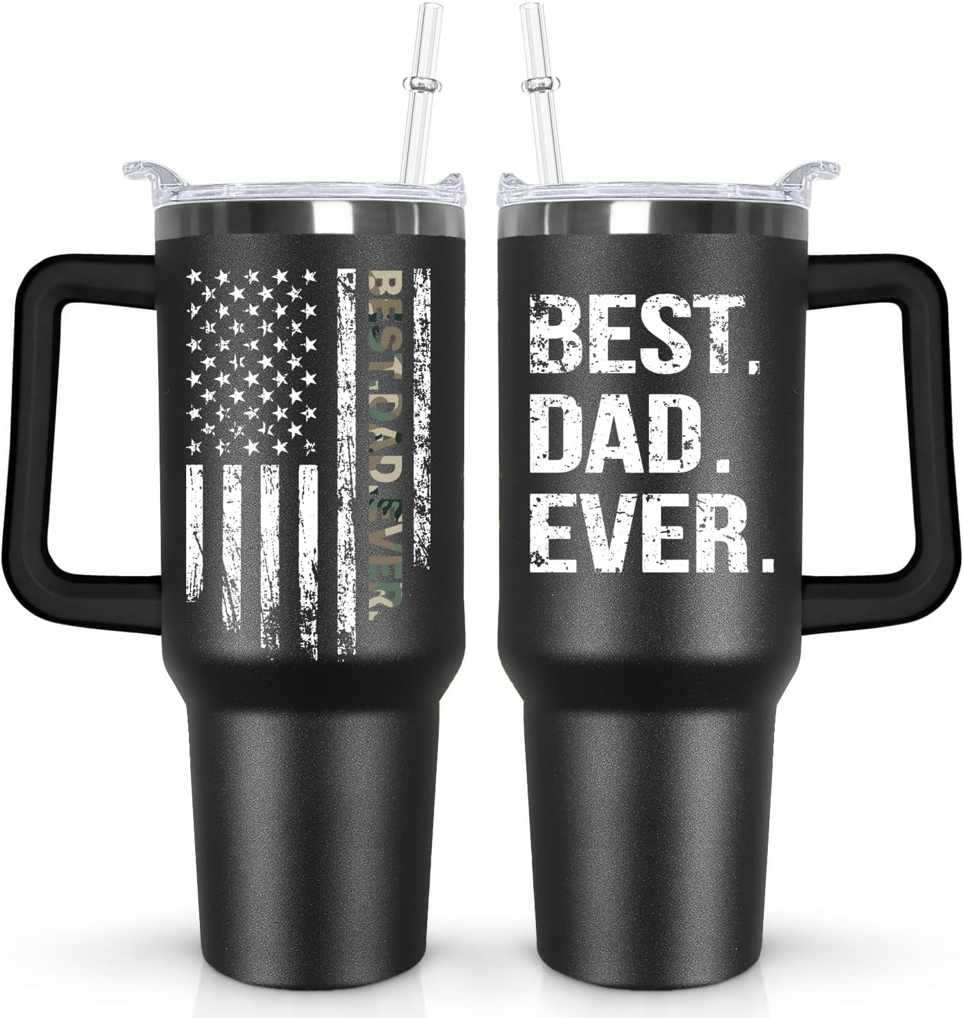 40 oz Dad American Flag Tumbler with Handle Lid and Straw,Black Dad ...