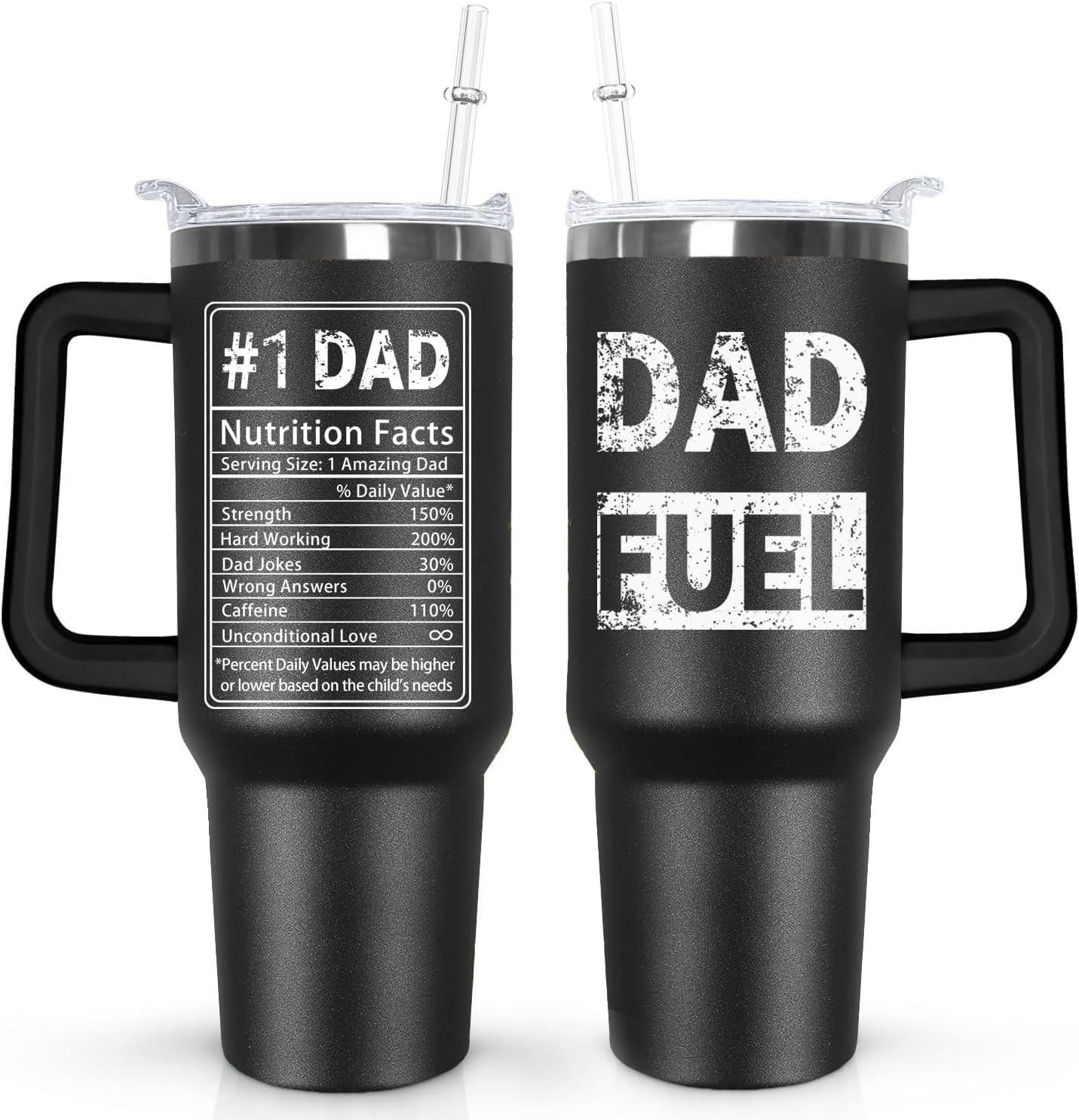 40 oz Dad Fuel Tumbler with Handle Lid and Straw,Black Dad Stainless ...