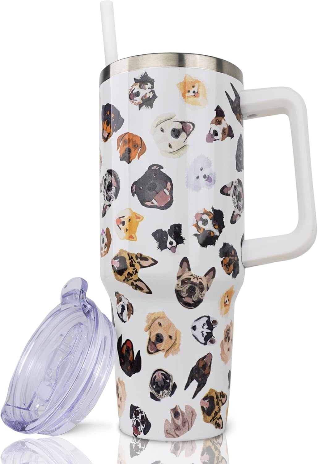 40 oz Dog Tumbler with Handle and Straw, Stainless Steel Insulated Dog ...