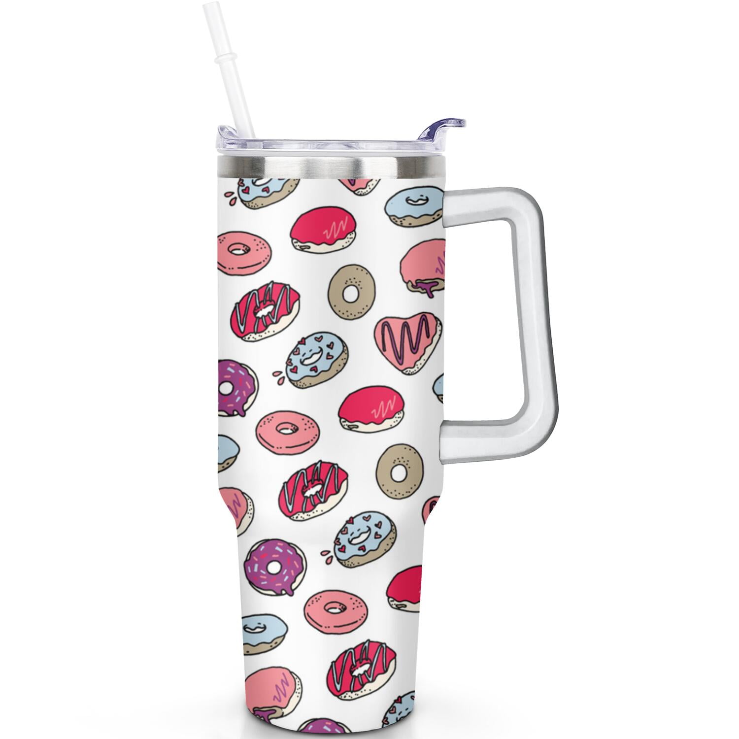 40 oz Donuts Theme Tumbler Handle Spill-Proof Lid Straw 40oz Donuts ...