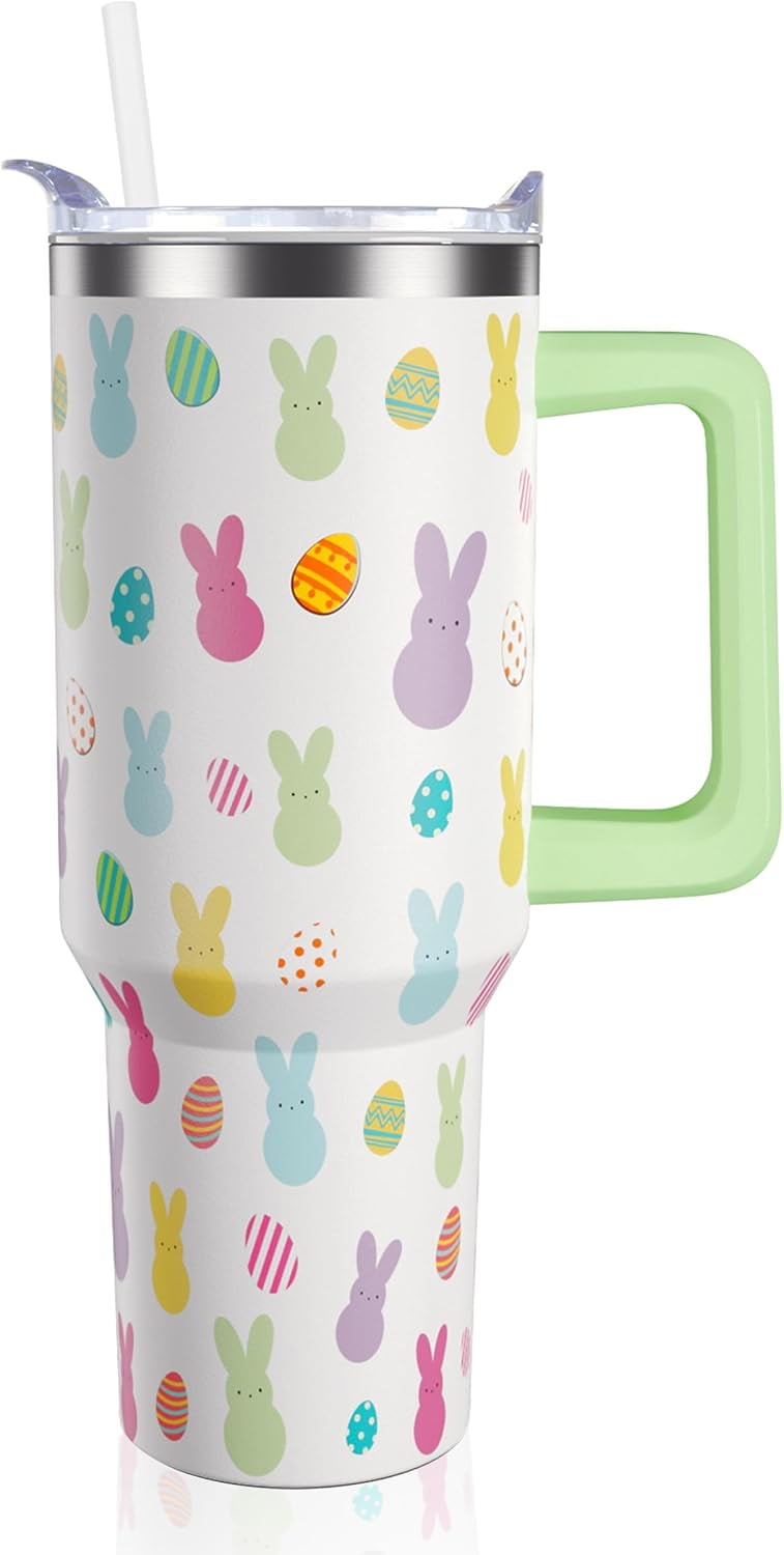 40 oz Easter Tumbler with Handle and Straw, Stainless Steel Insulated ...