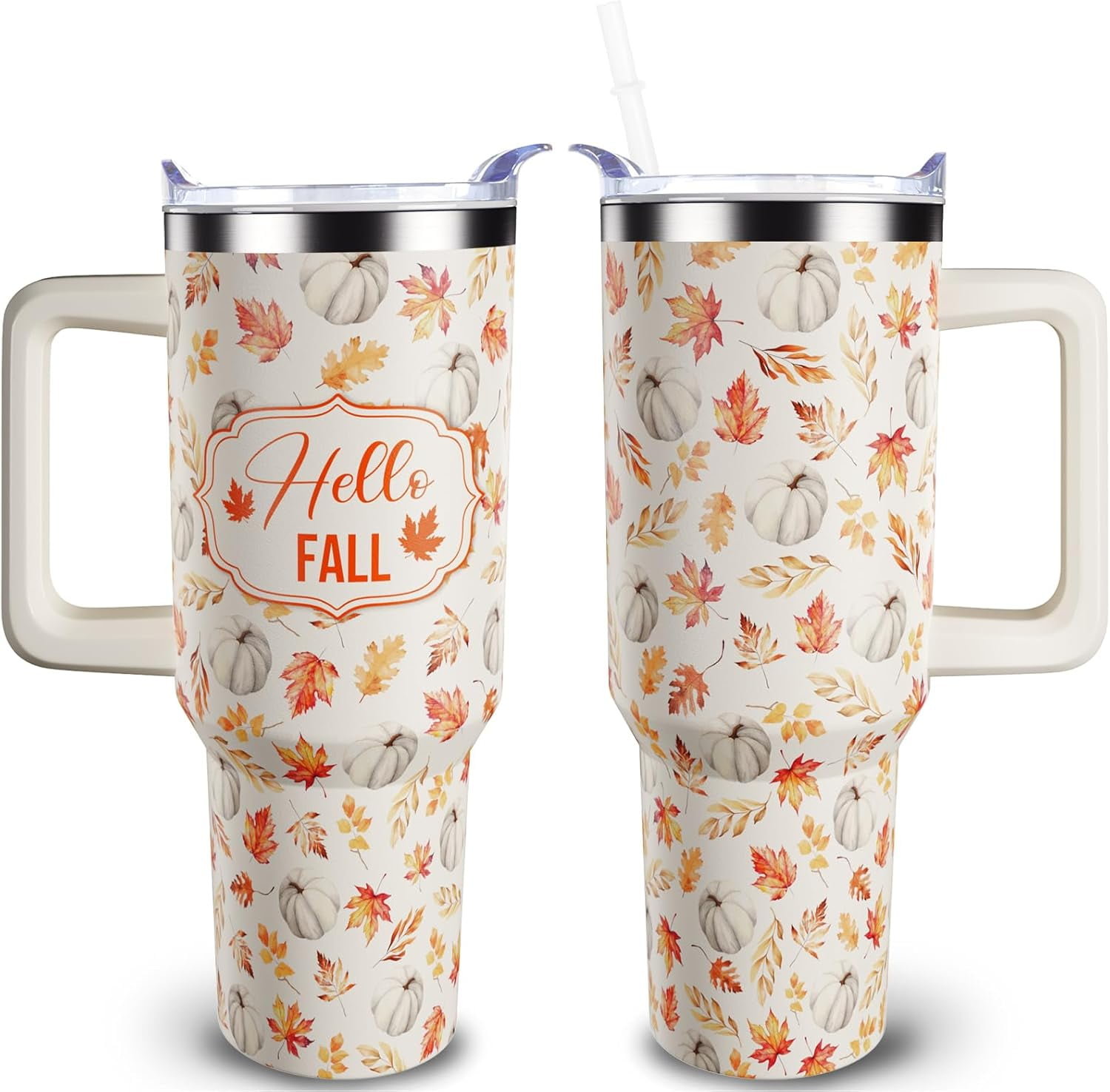 40 oz Fall Tumblers with Handle and Straw, Pumpkin 40oz Stainless Steel ...