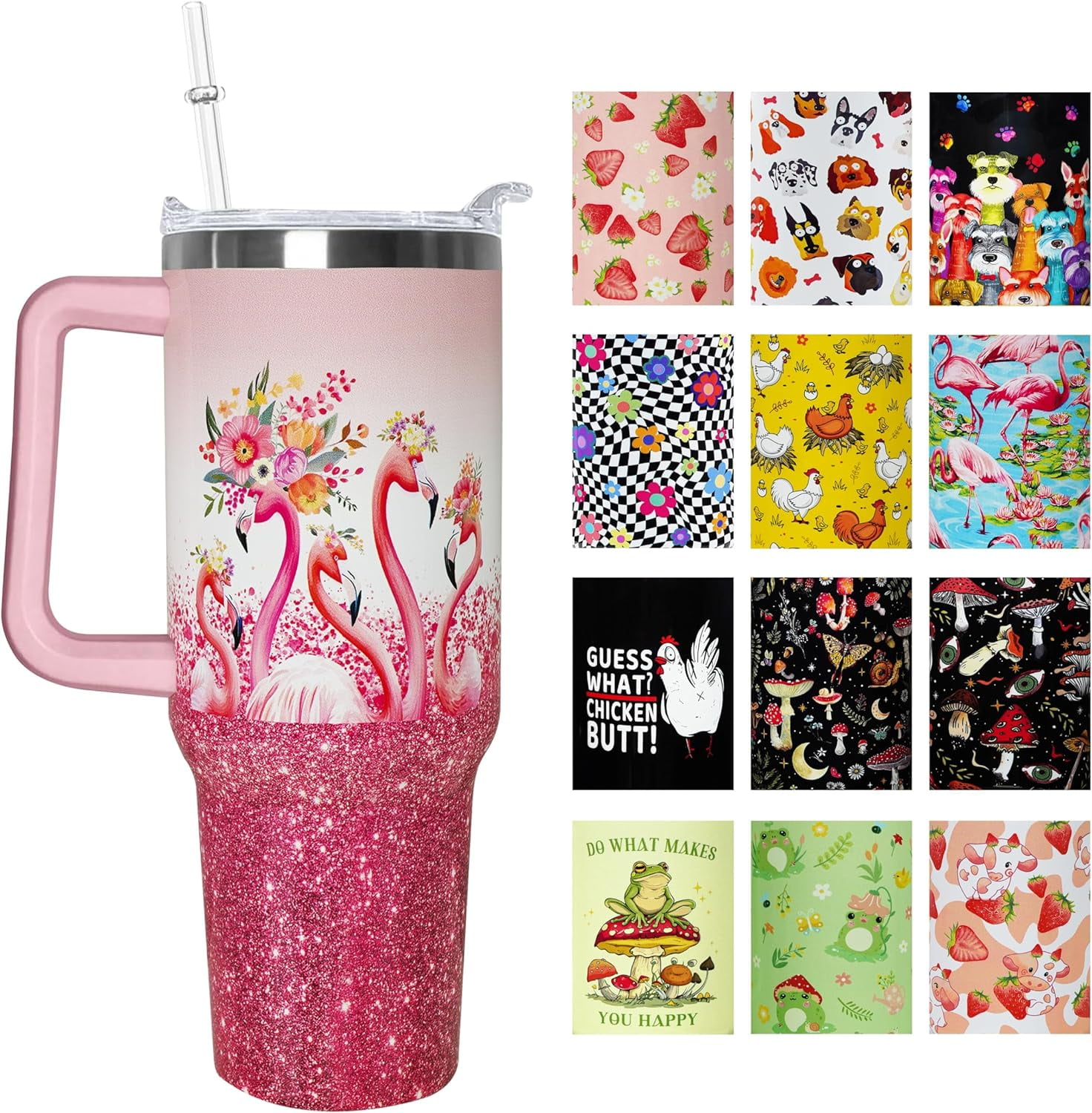 40 oz Flamingo Tumbler with Handle and Straw Lid 40oz Flamingo Themed ...
