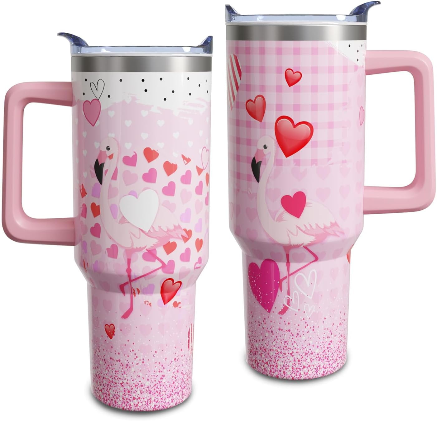 40 oz Flamingo Tumbler With handle and straw,Stainless Steel Cup Extra ...