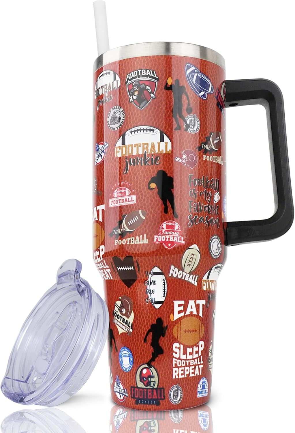 40 oz Football Tumbler with Handle and Straw, Stainless Steel Insulated ...