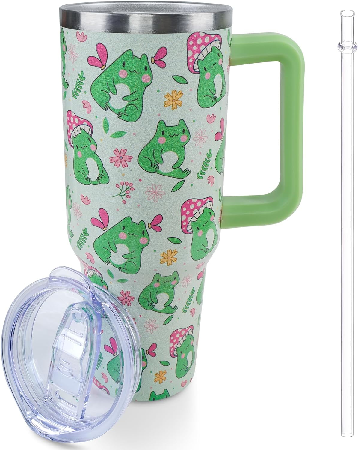 40 oz Frog Mushroom Tumbler with Handle and Straw, Travel Mug Water ...