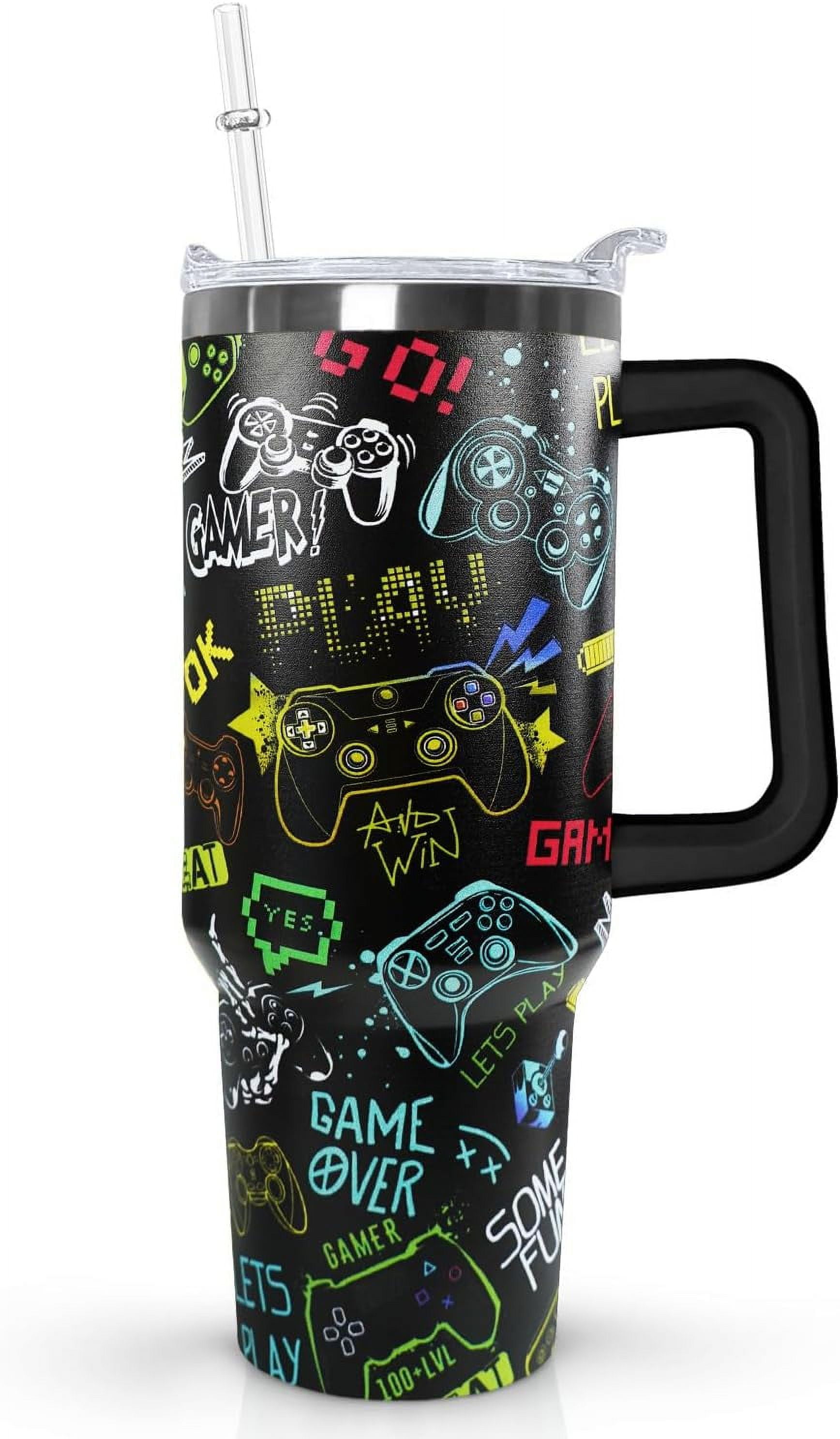 40 oz GamerTumbler with Handle Lid and Straw,Game Stainless Steel ...