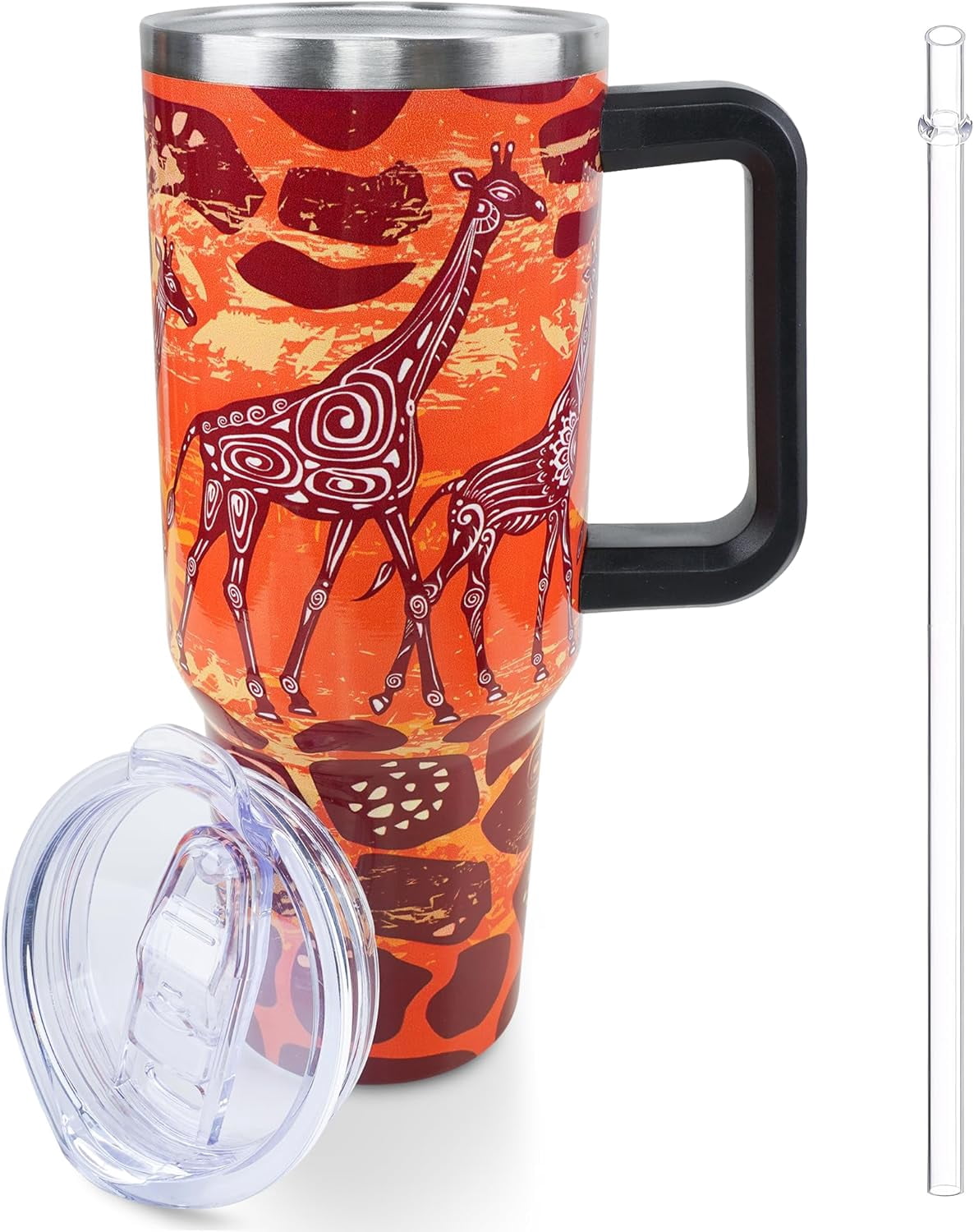 40 oz Giraffe Tumbler with Handle and Straw, Travel Mug Water Bottle ...