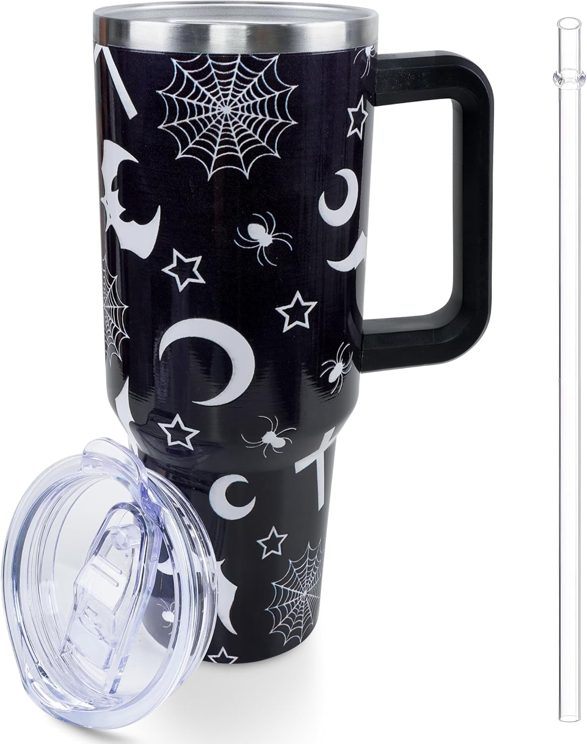 40 oz Goth Moon Tumbler with Handle and Straw, Black Gothic Travel Mug ...