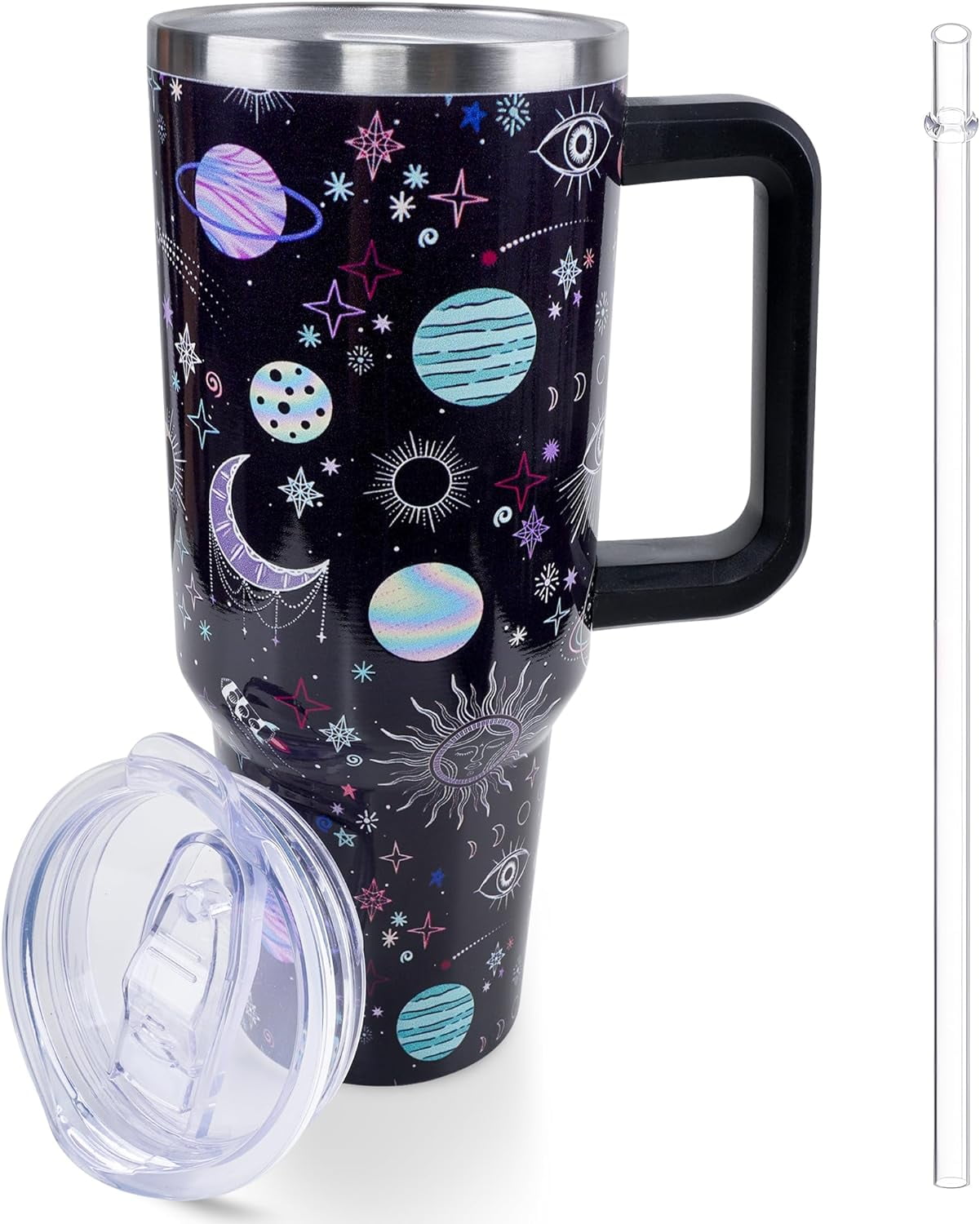40 oz Goth Moon Tumbler with Handle and Straw, Black Gothic Travel Mug ...