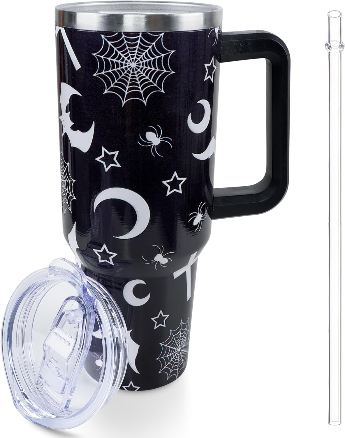 40 oz Goth Moon Tumbler with Handle and Straw, Black Gothic Travel Mug ...