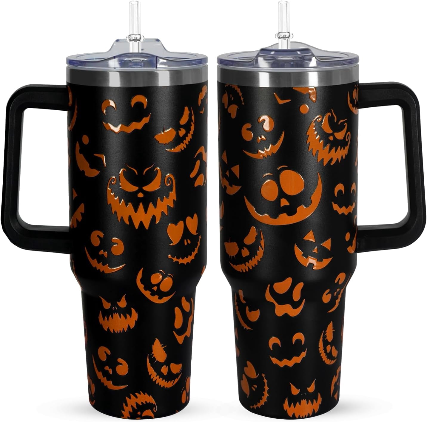 40 oz Halloween Tumbler With Handle Lid and Straw,5D Orange Pumpkin ...