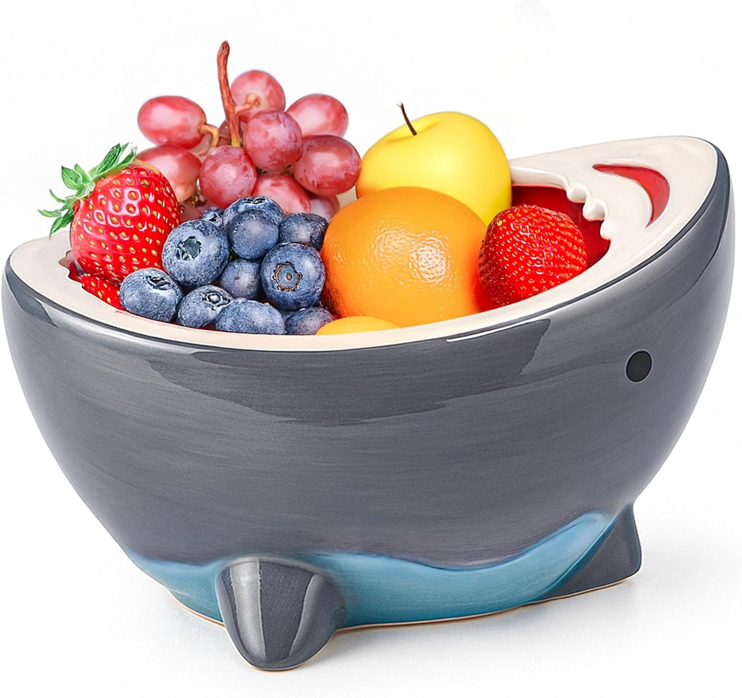 40 oz Handmade Ceramic Shark Fruit Bowl - Multifunctional Decorative ...
