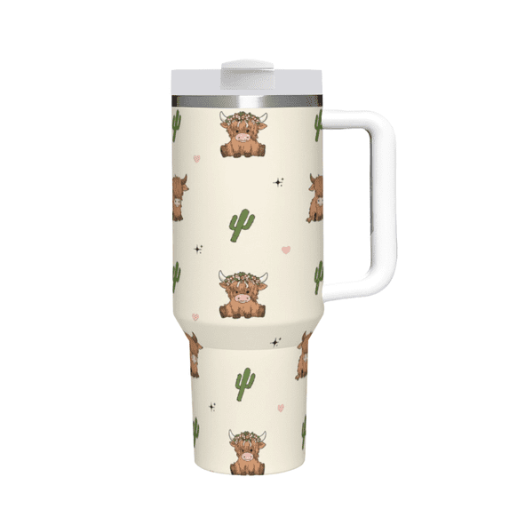 40 oz Highland Cow & Cactus Print Tumbler with Handle & Straw ...