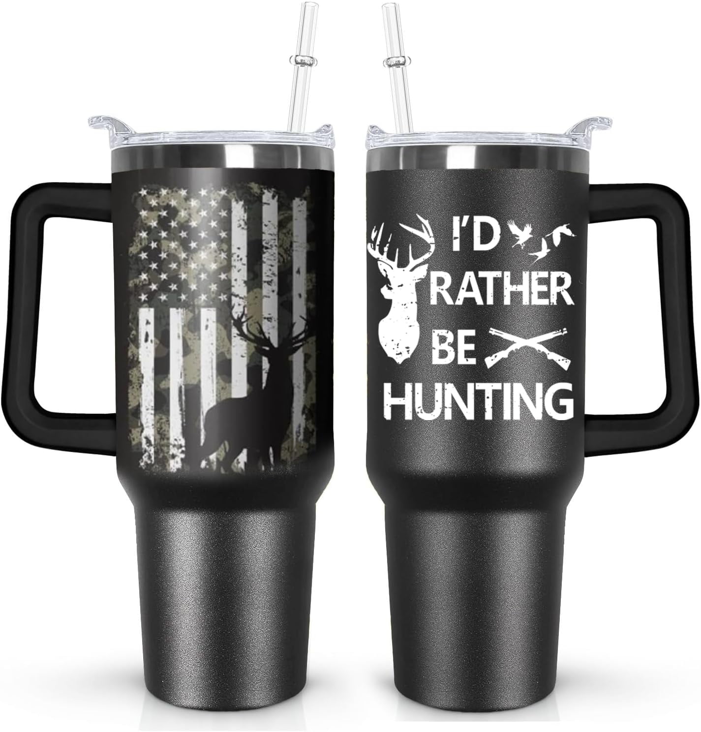 40 oz HuntingTumbler with Handle Lid and Straw,Black Hunting Stainless ...