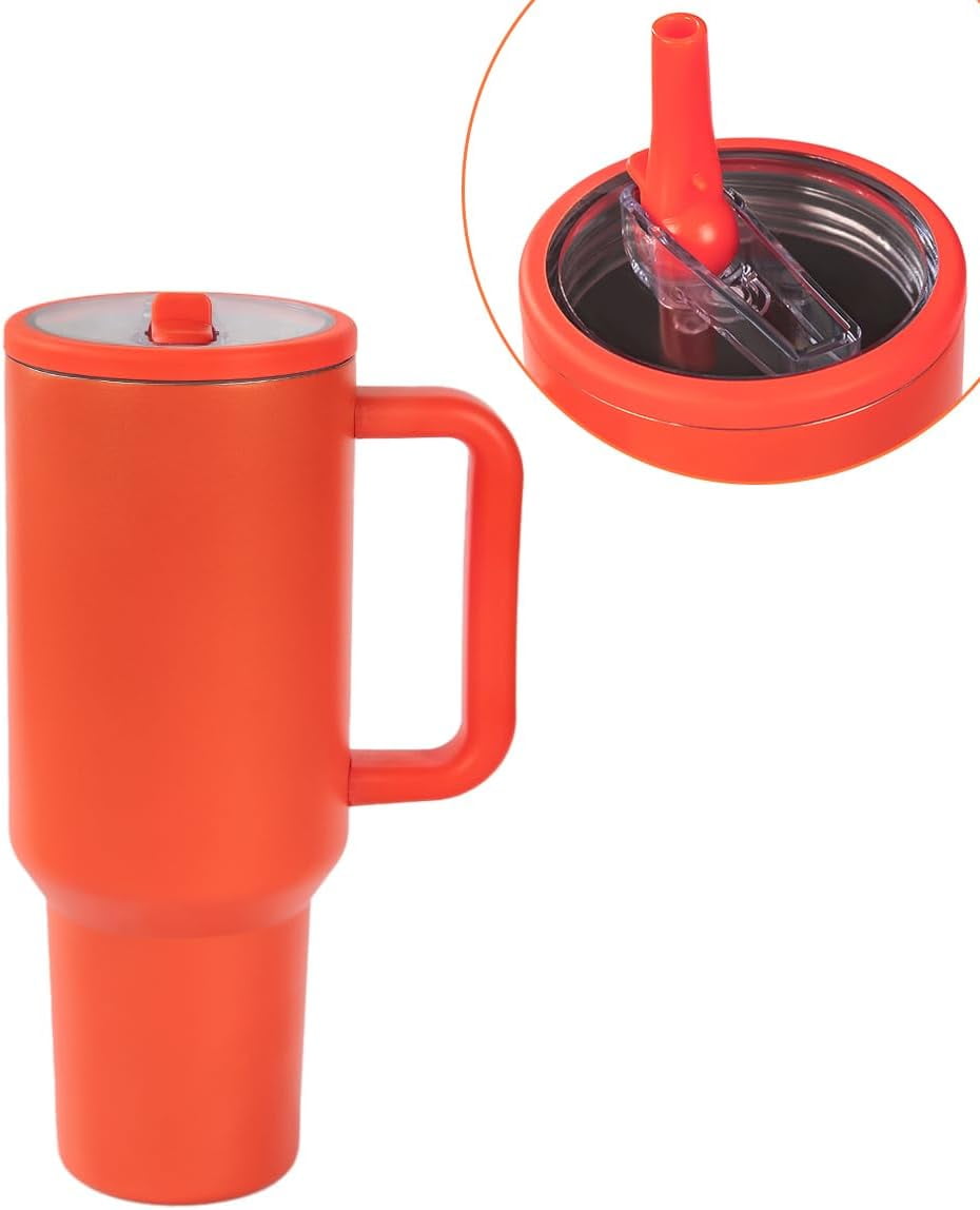 40 oz Insulated Tumbler with Handle,Flip Straw,Lid & Rubber Base ...