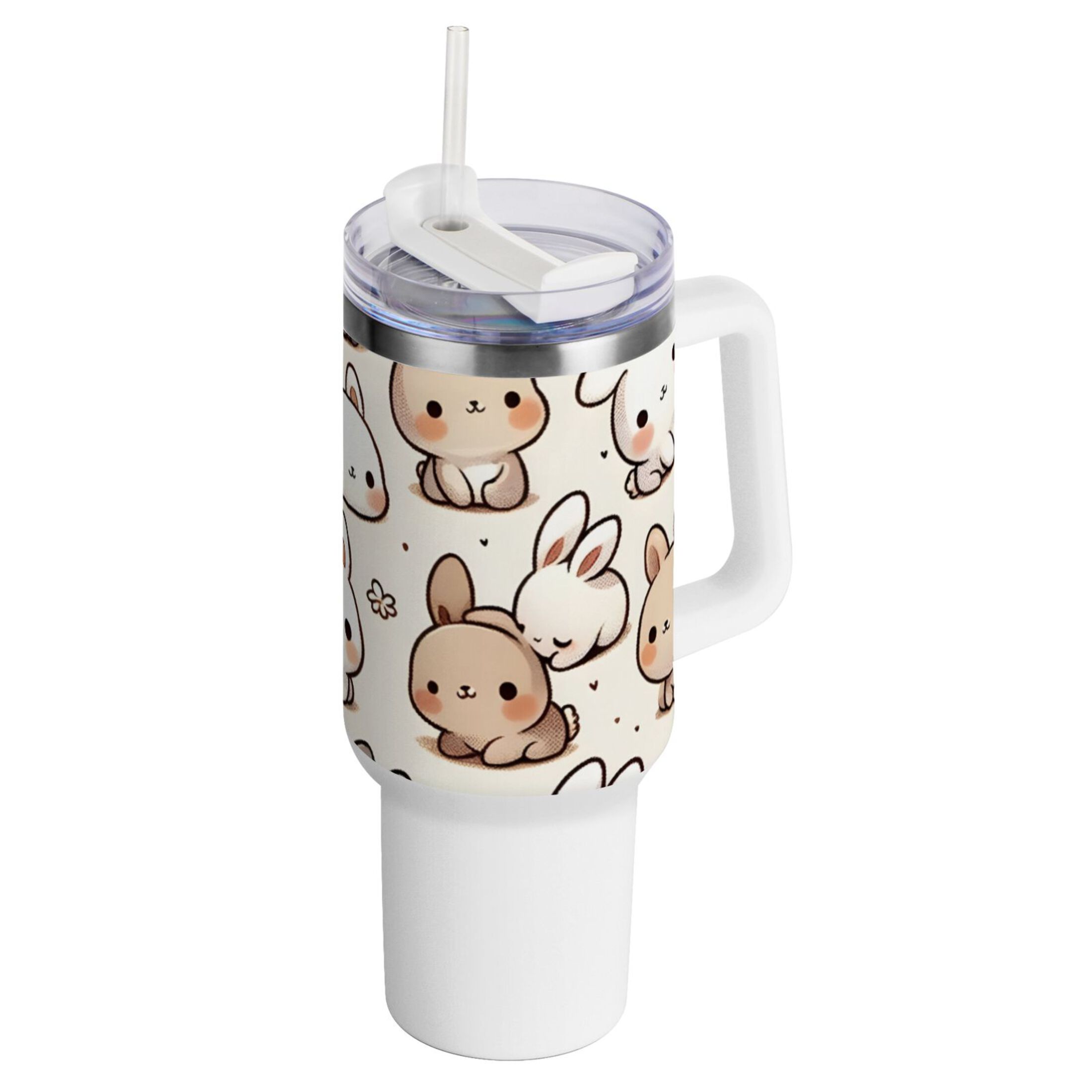 40 oz Insulated Tumbler with Handle and Straw Lid Cute Bunny Rabbit ...