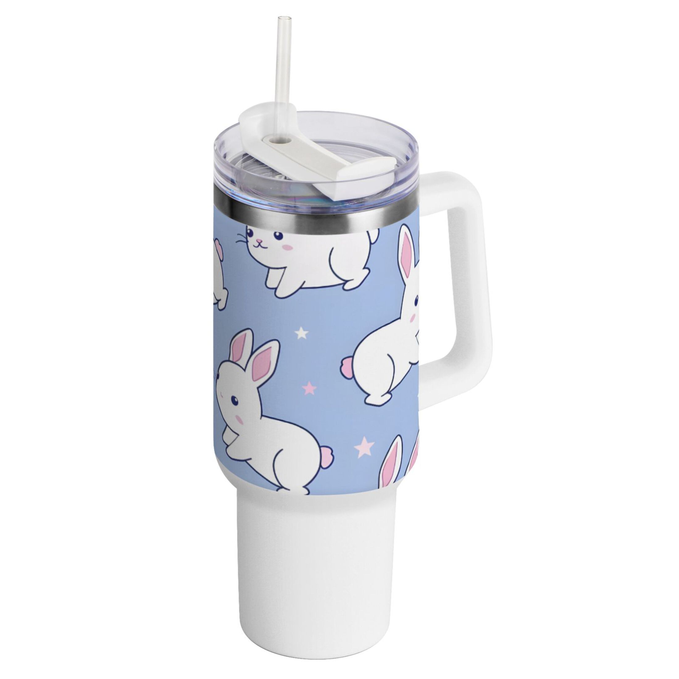 40 oz Insulated Tumbler with Handle and Straw Lid Rabbit with Heart and ...