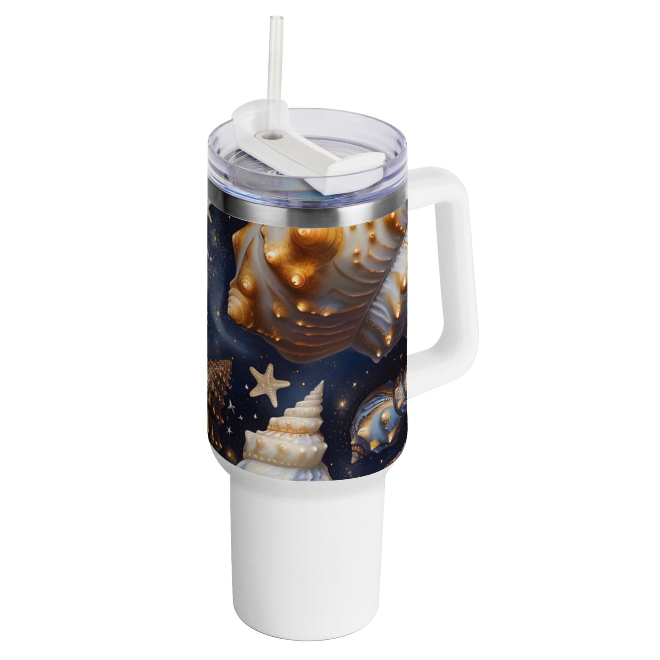 40 oz Insulated Tumbler with Handle and Straw Lid Shells and Starry ...