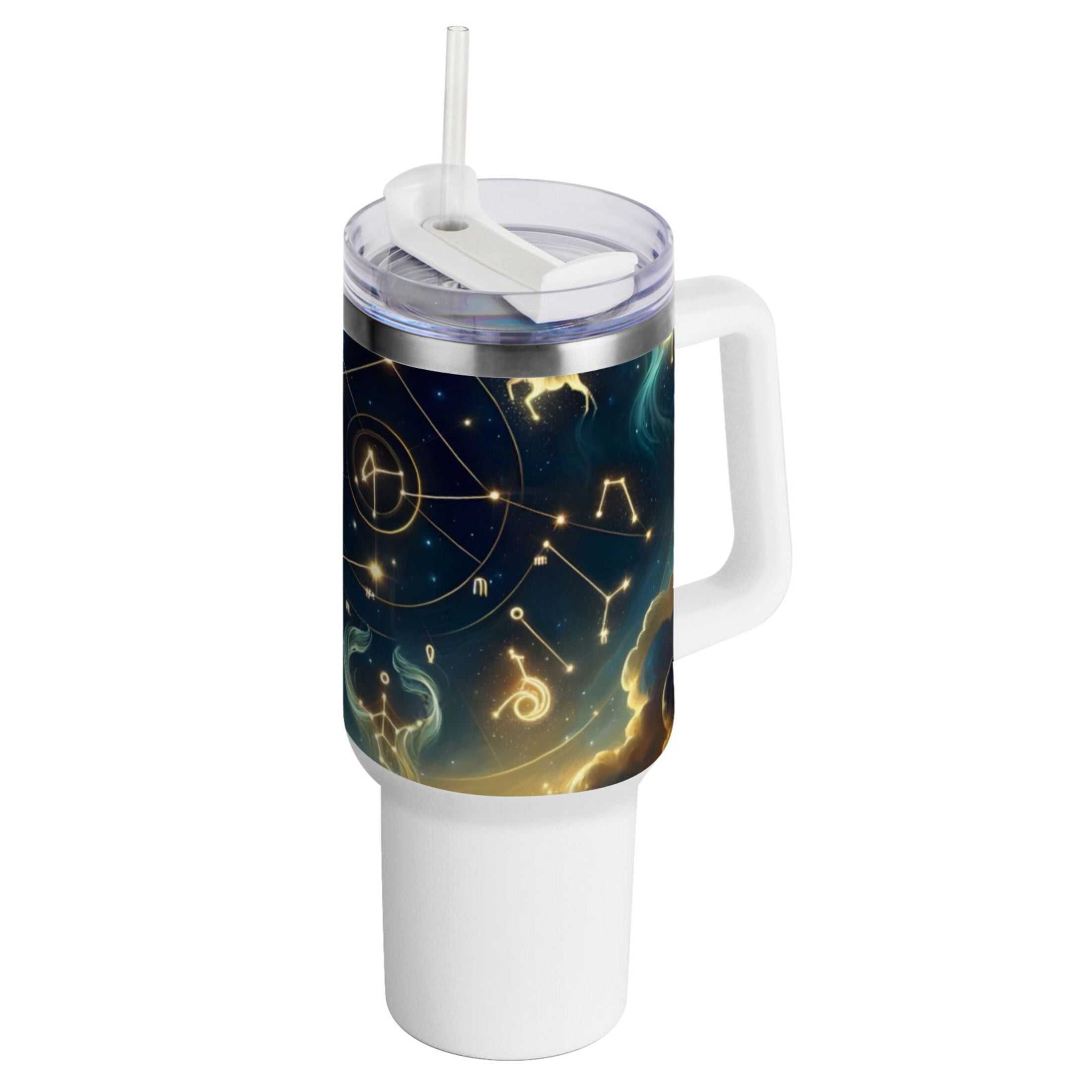 40 oz Insulated Tumbler with Handle and Straw Lid Twelve Zodiac Stars ...