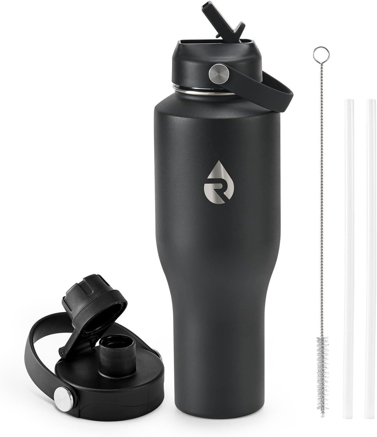 40 oz Insulated Water Bottle with Straw fit in Cup Holder, Triple Wall ...