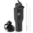 40 oz Insulated Water Bottle with Straw fit in Cup Holder, Triple Wall ...