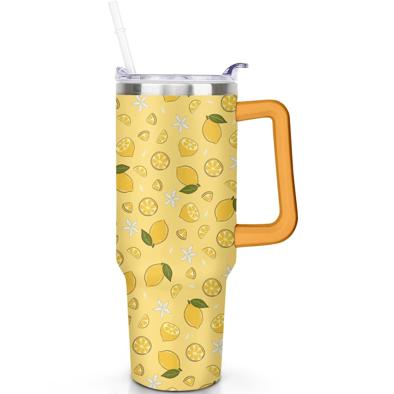 40 oz Lemon Theme Tumbler 40oz Lemon Tumbler with Handle Spill Proof ...