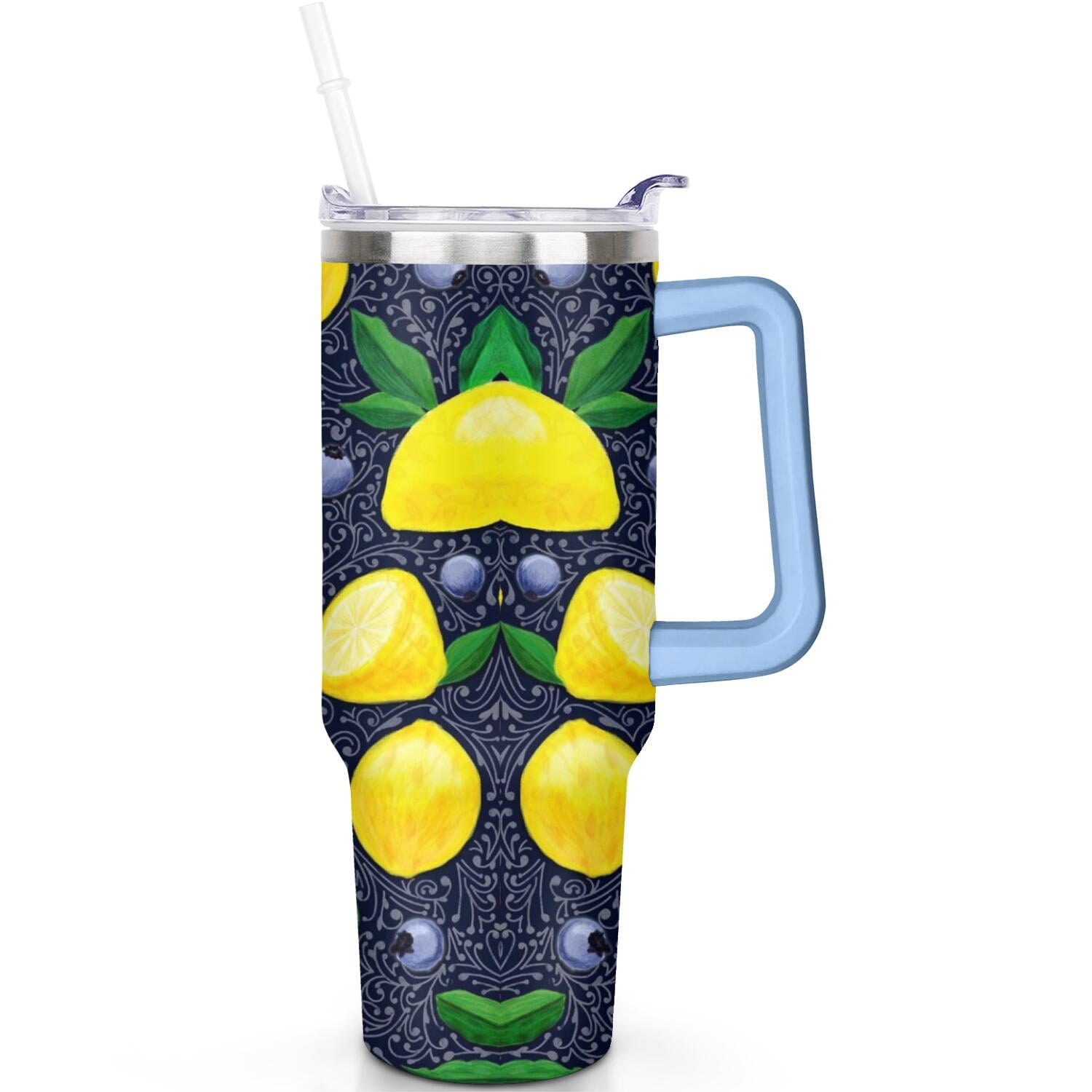 40 oz Lemon Theme Tumbler 40oz Lemon Tumbler with Handle & Straw Spill ...