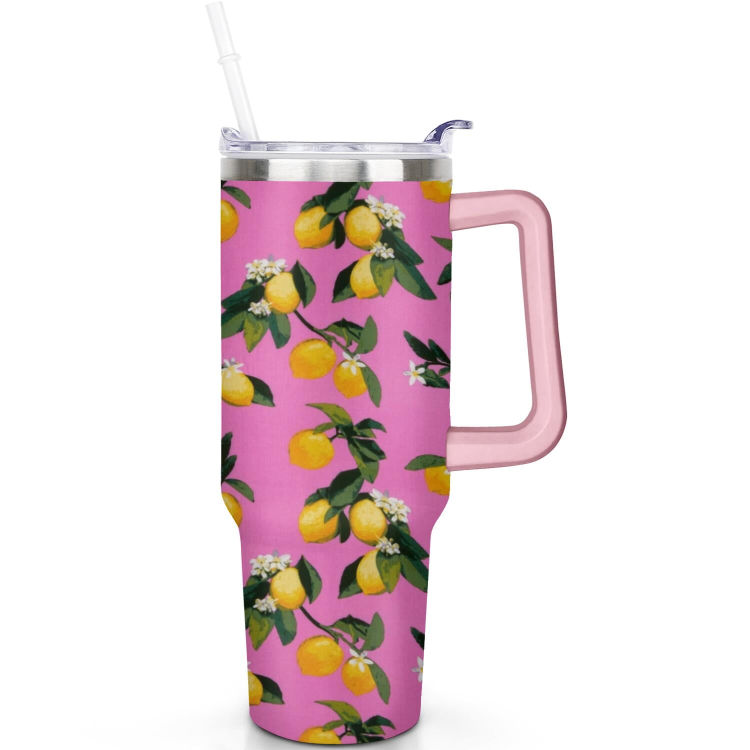 40 oz Lemon Theme Tumbler with Handle 40oz Lemon Tumbler with Straw ...