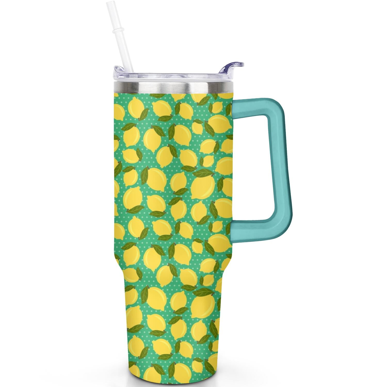 40 oz Lemon Theme Tumbler Handle Spill Proof Lid & Straw 40oz Lemon ...