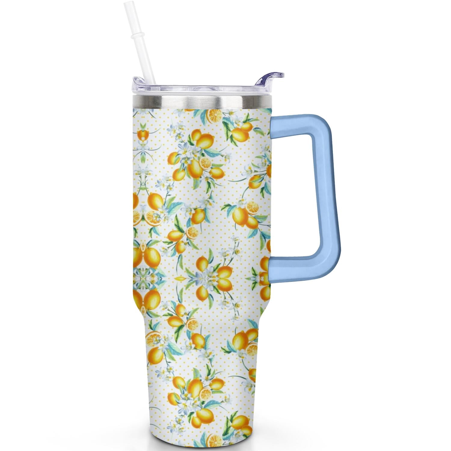 40 oz Lemon Theme Tumbler with Handle & Straw 40oz Lemon Tumbler with ...