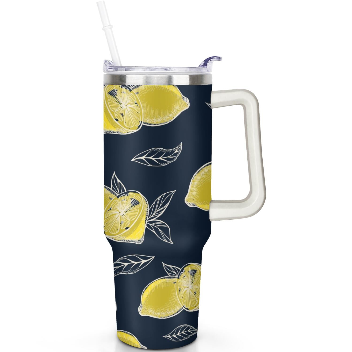 40 oz Lemon Tumbler Handle Spill Proof Lid & Straw Lemon Theme 40oz ...
