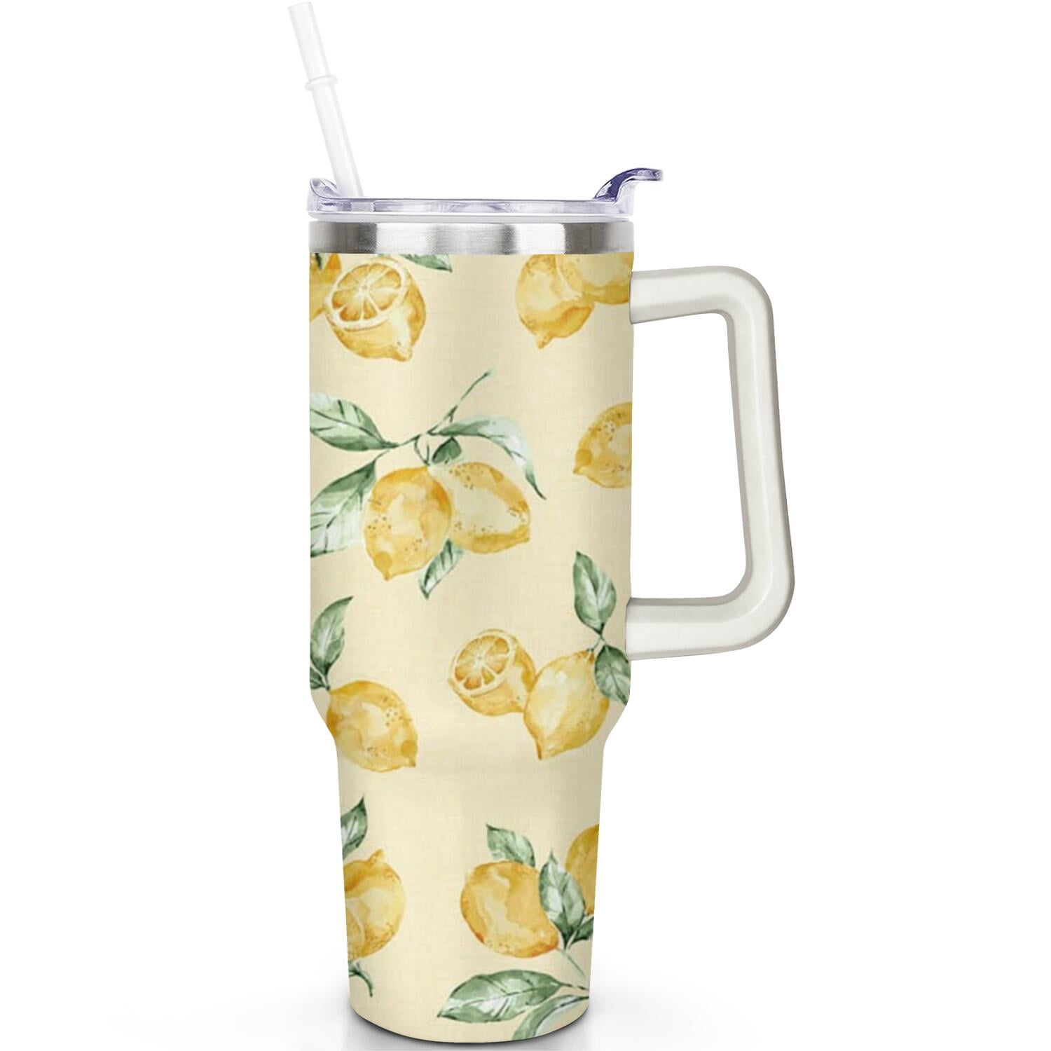 40 oz Lemon Tumbler with Handle & Spill Proof Lid 40oz Lemon Theme ...