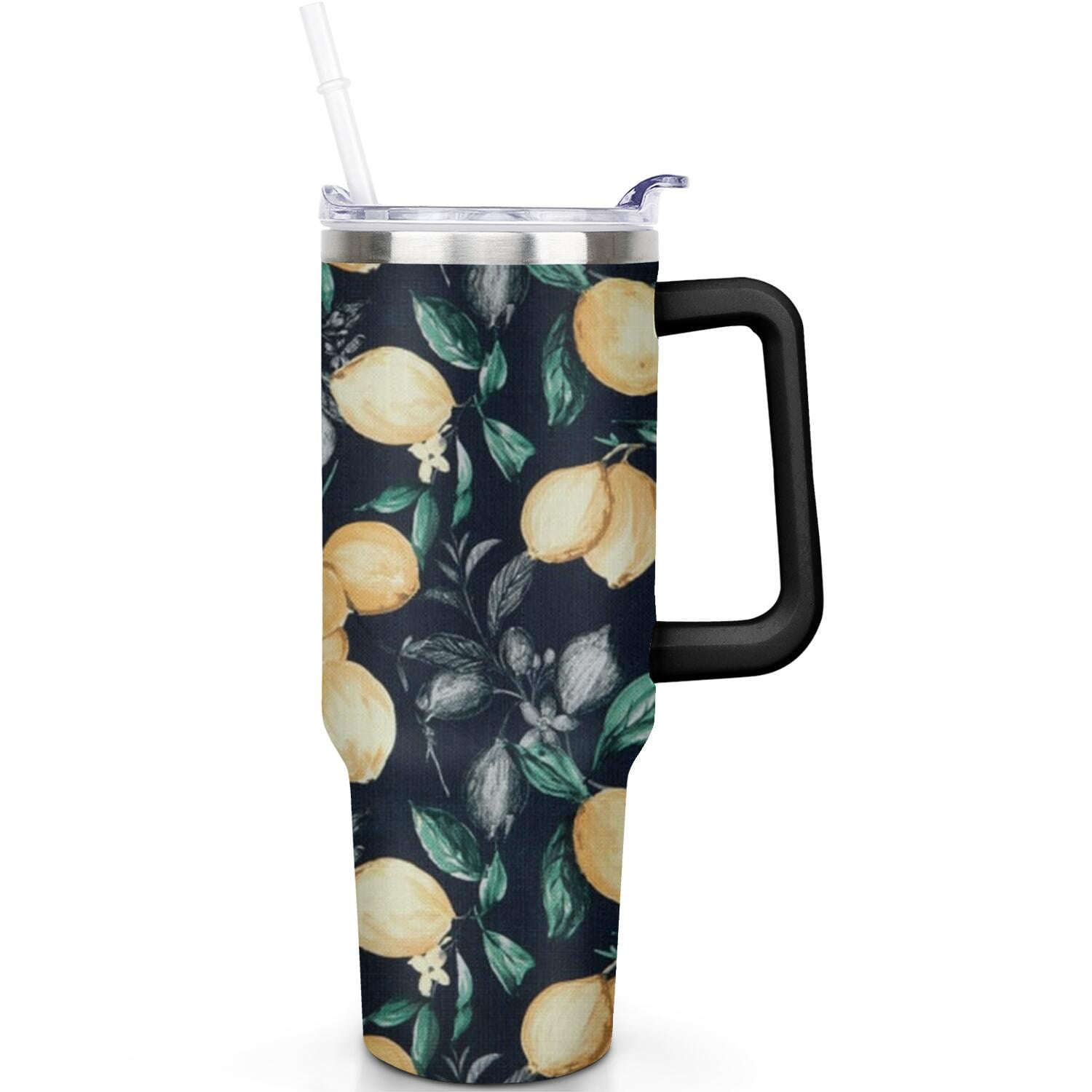 40 oz Lemon Tumbler with Handle & Spill Proof Lid Lemon Theme 40oz ...