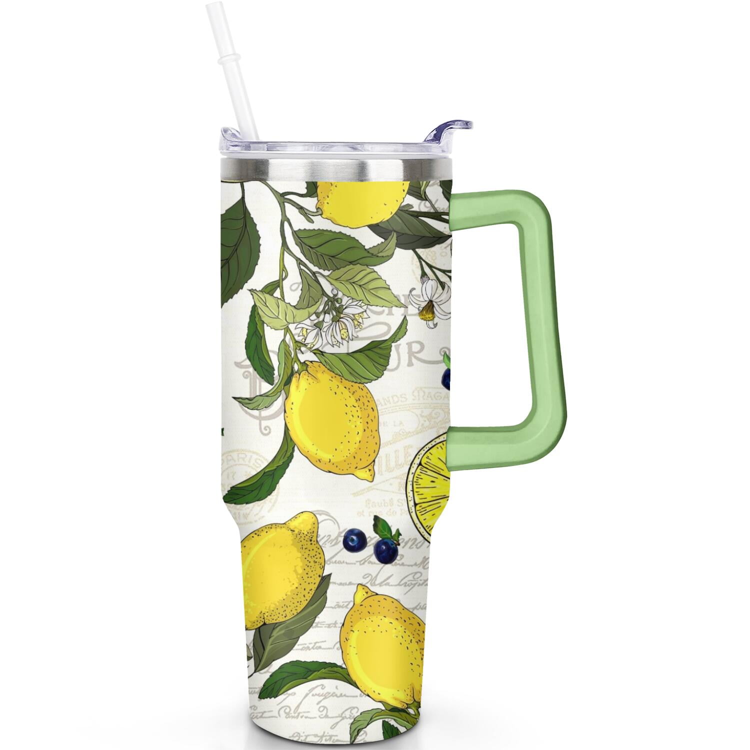 40 oz Lemon Tumbler with Handle & Spill Proof Lid Straw Lemon Theme ...