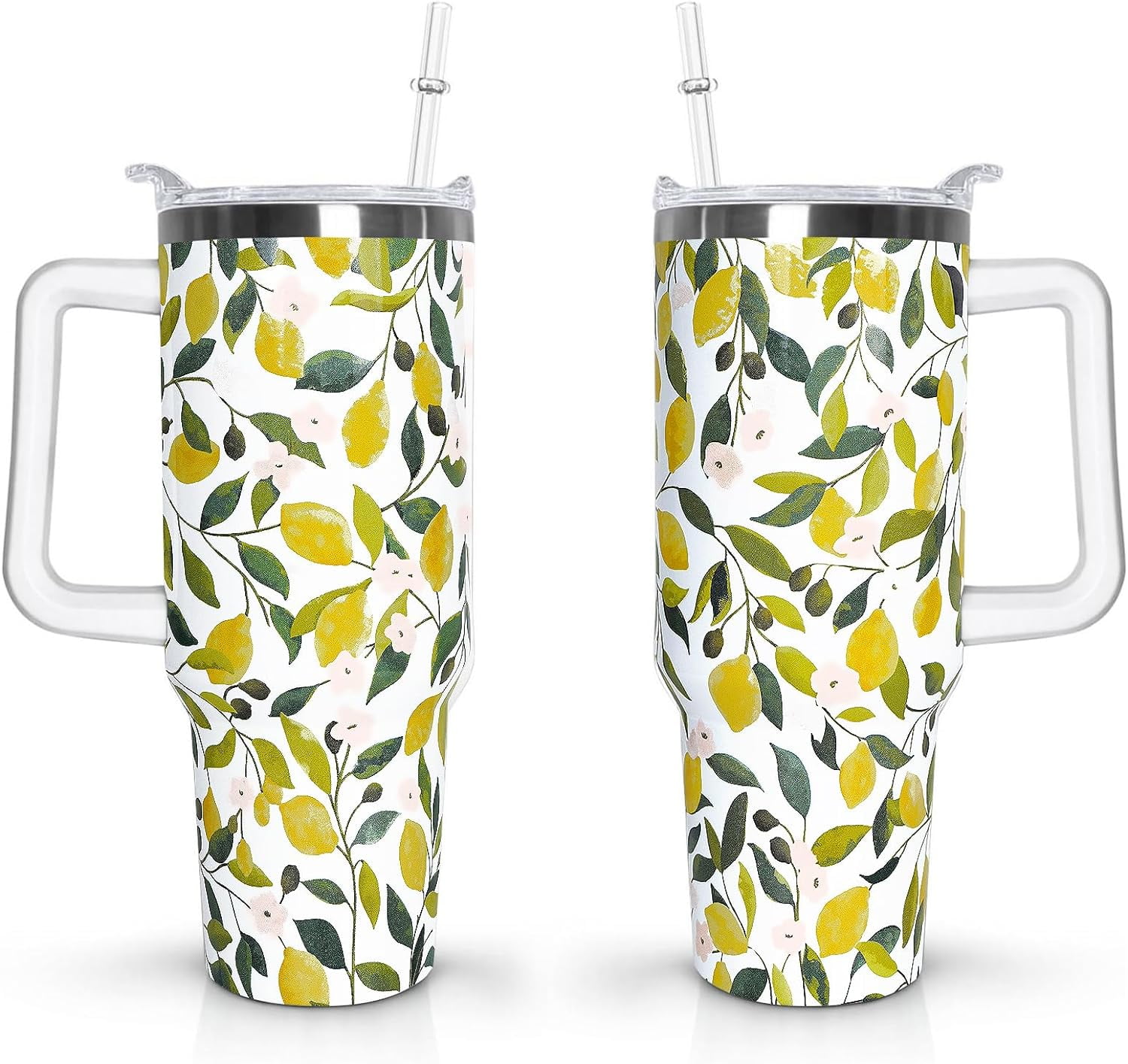 40 oz Lemon Tumbler with Handle and Straw Lid Lemon Themed Gifts for ...