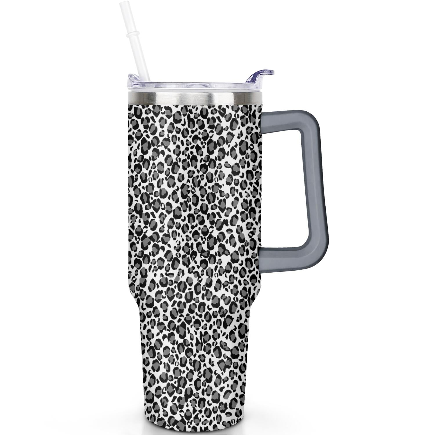 40 oz Leopard Coffee Tumbler with Insulated Body, Leak Proof Straw Lid ...