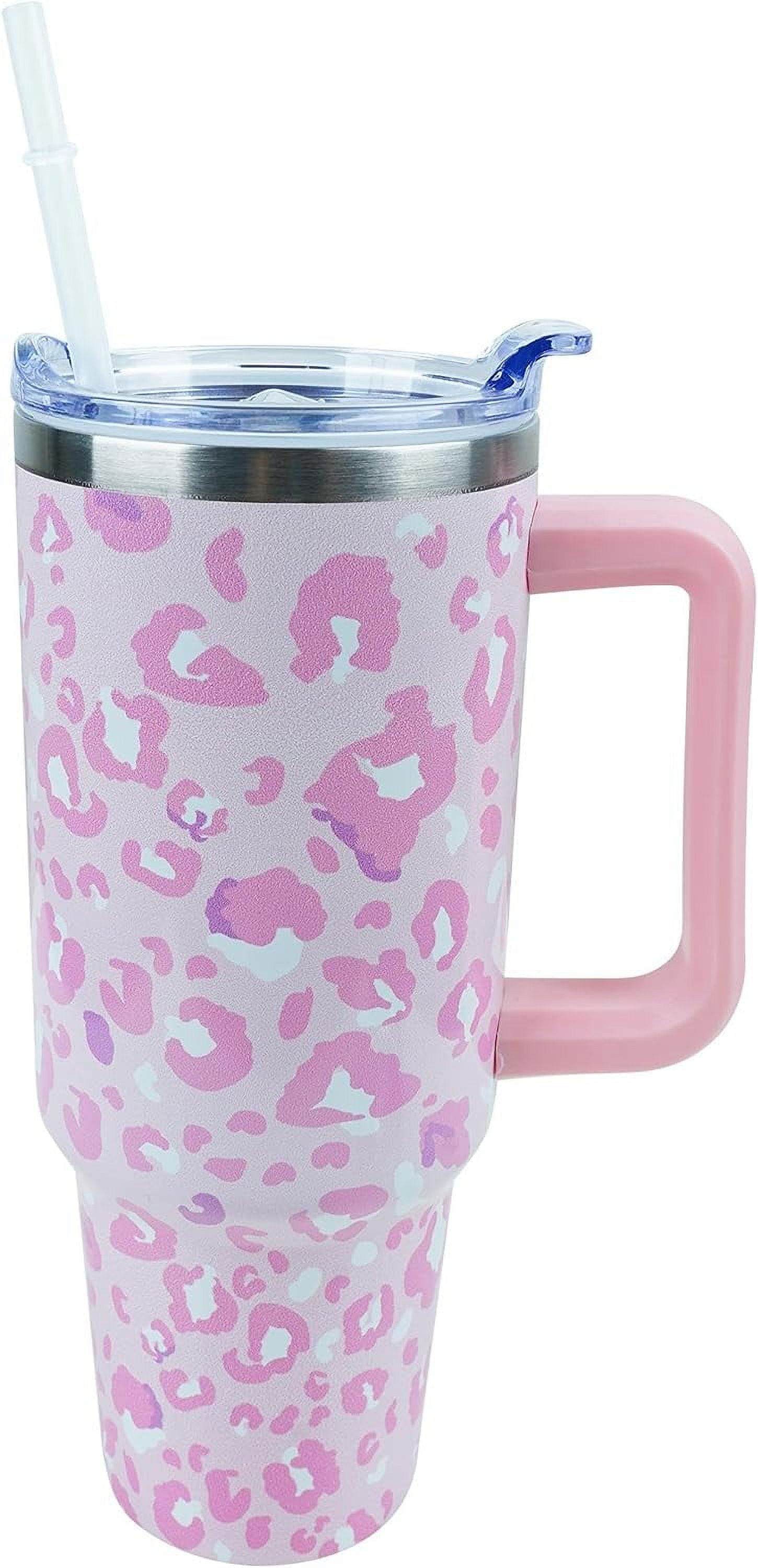 40 oz Leopard Tumbler with Handle and Straw Lid Leak Proof, Coffee ...